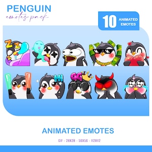 10 Penguin Pack Animated Emotes, Funny Penguin Animated Twitch Discord ...