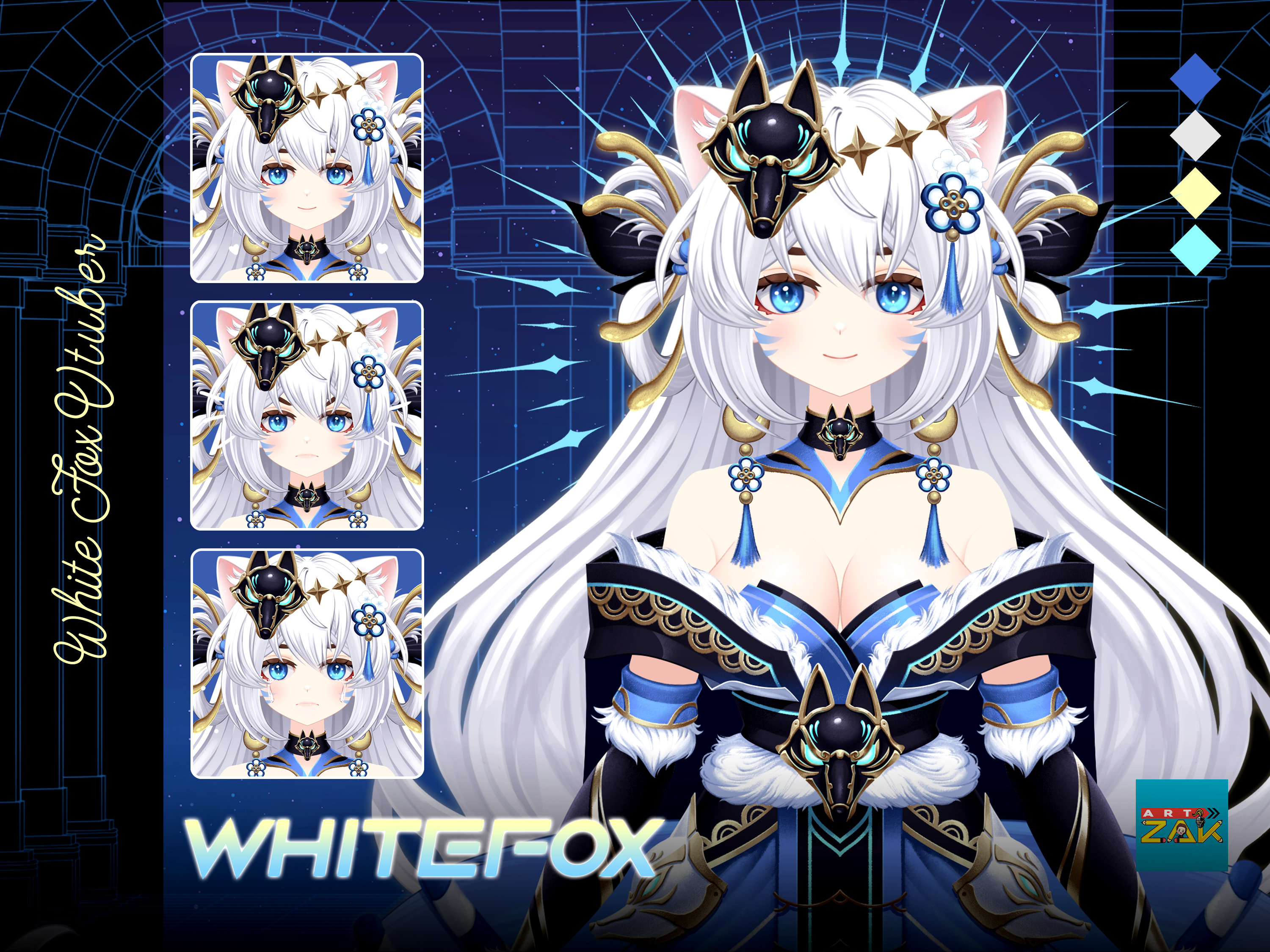 Kira Snowtail Kitsune Fox Vtuber Model, Snowtail Fox Anime Girl Live2d ...