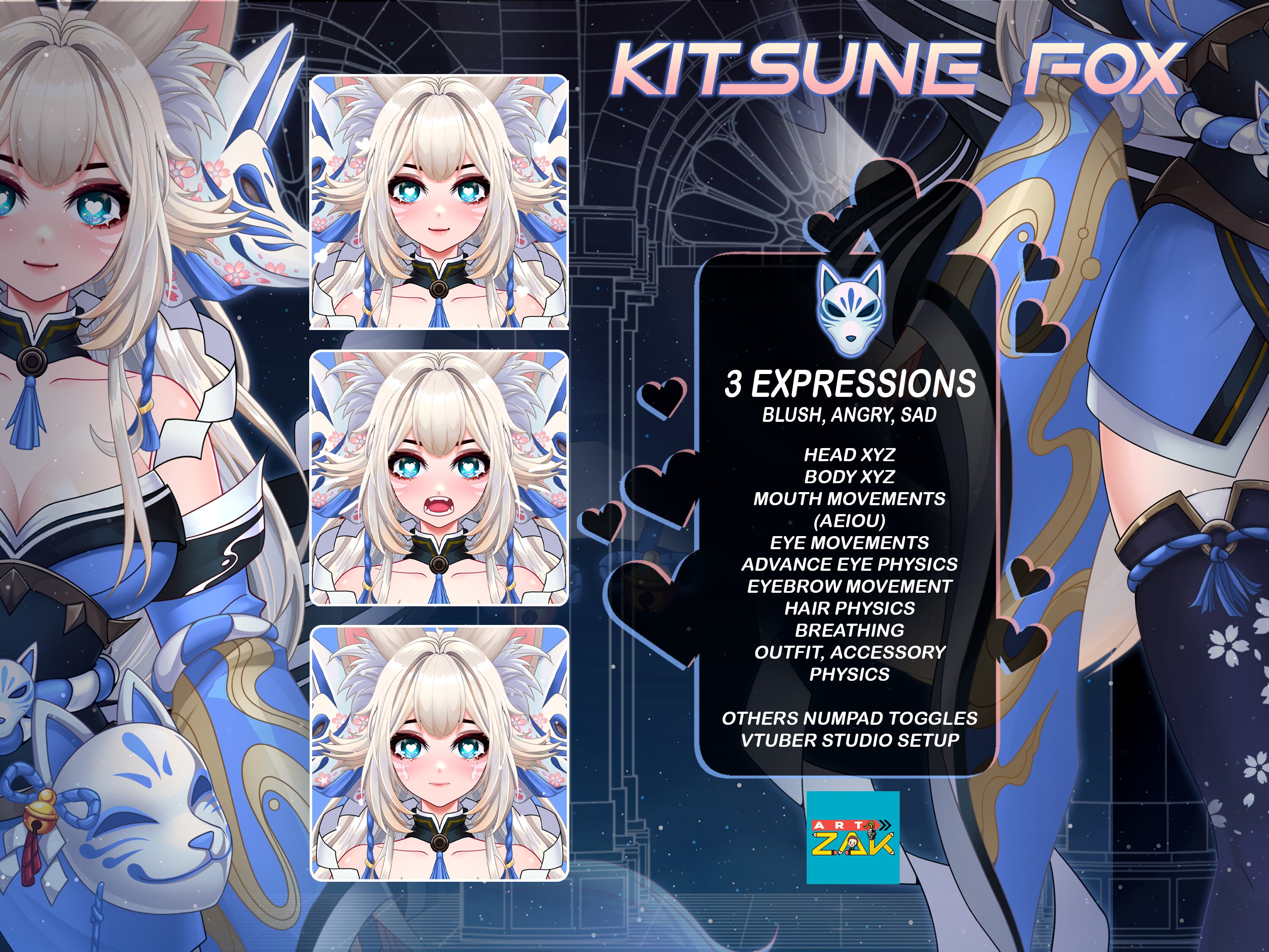 Modelo Vtuber de cuerpo completo Kitsune Fox Live2D de nueve colas, modelo japonés Kitsune Fox ...