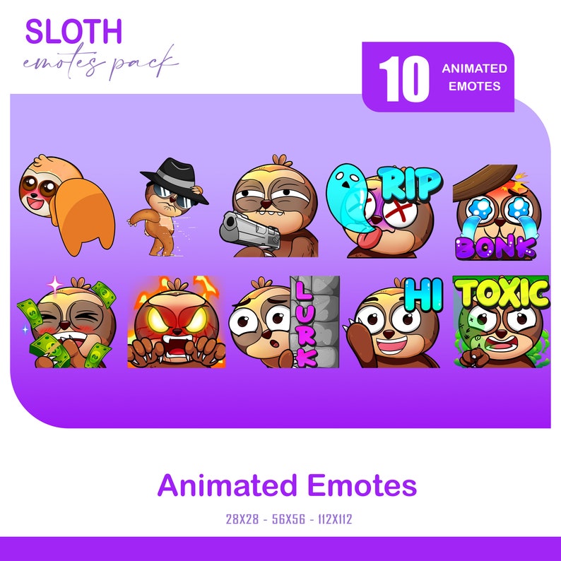 10 Sloth Pack Animated Emotes, Moonwalk, Cry Sloth Animated Twitch ...