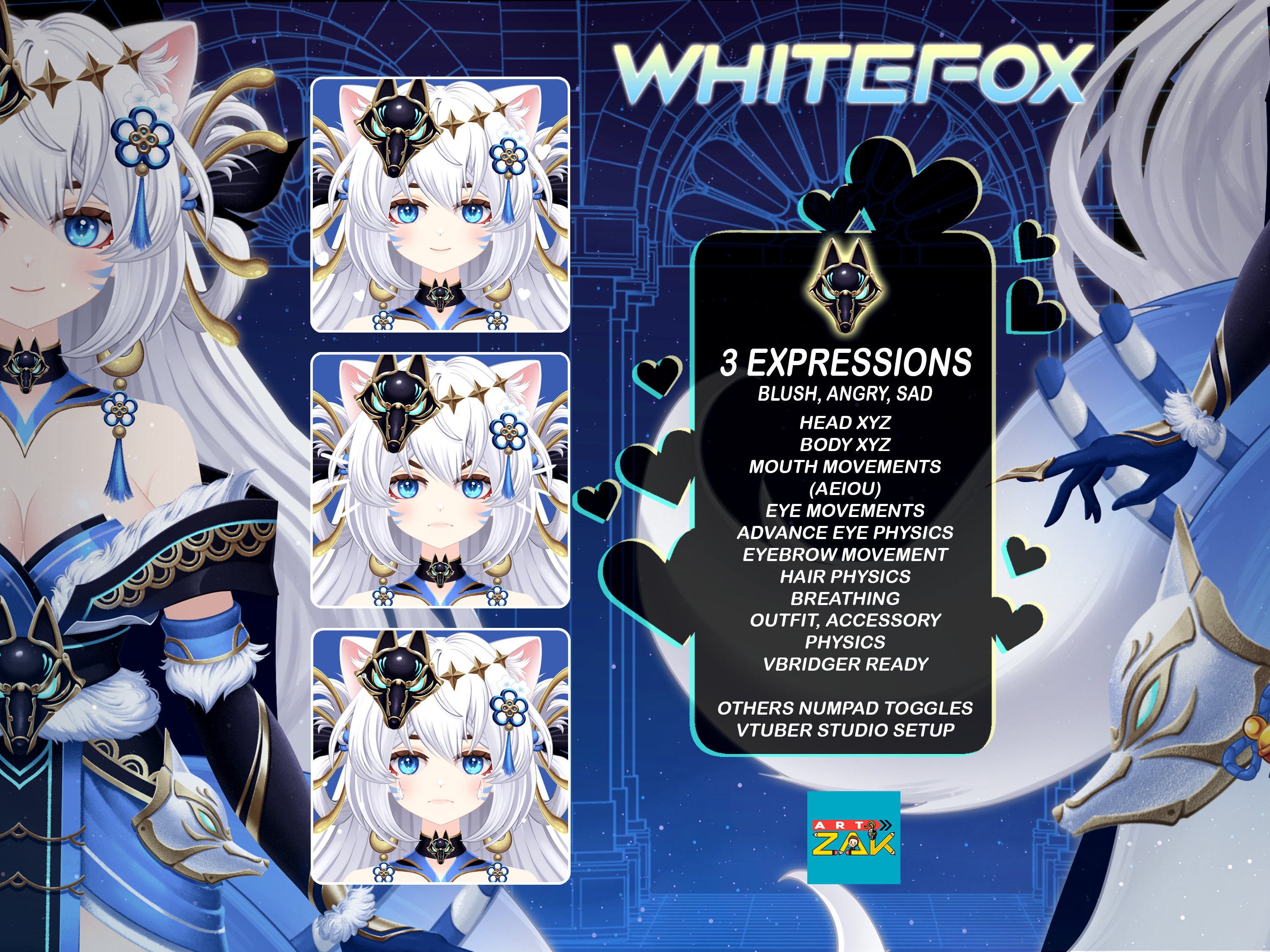 Kira Snowtail Kitsune Fox Vtuber Model, Snowtail Fox Anime Girl Live2d ...