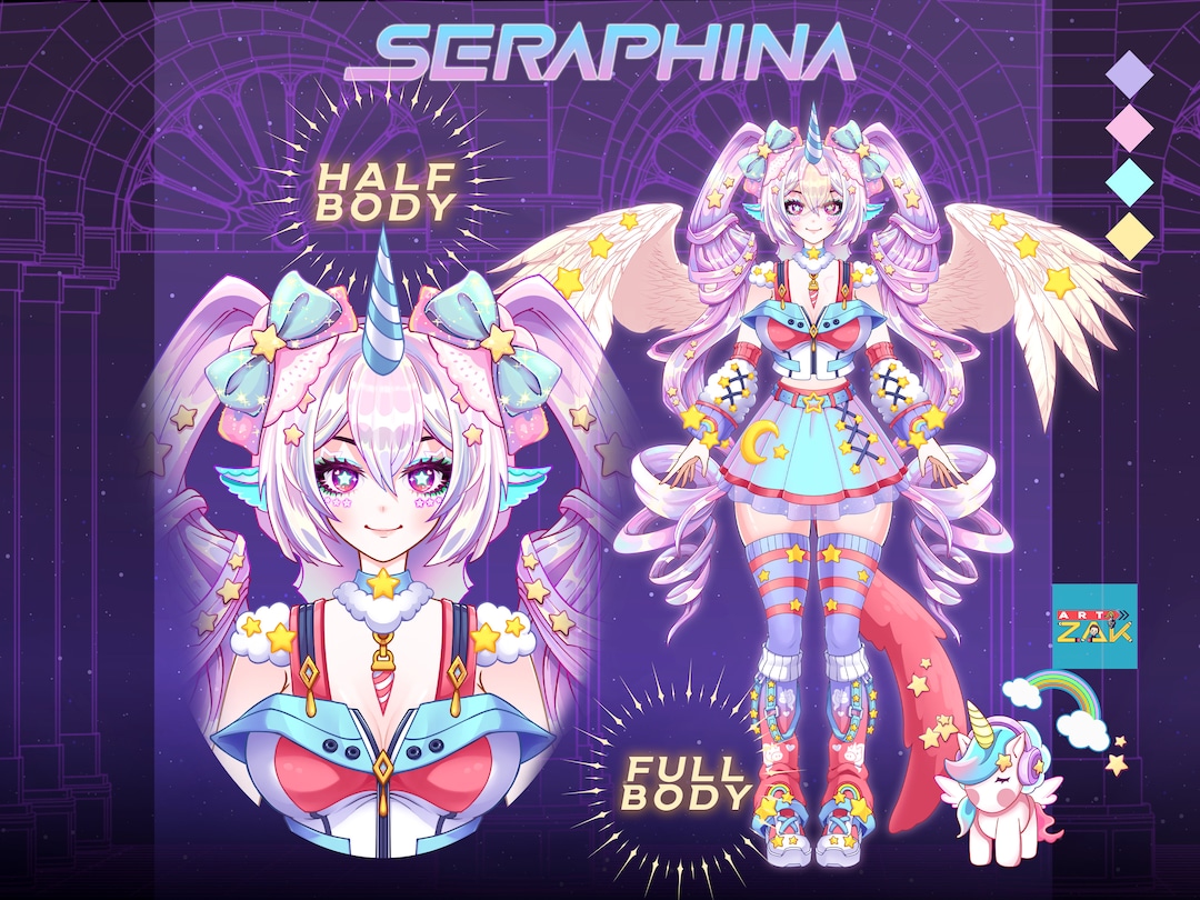 Unicorn Girl Seraphina Vtuber Model: Anime Live2d Premade - Etsy