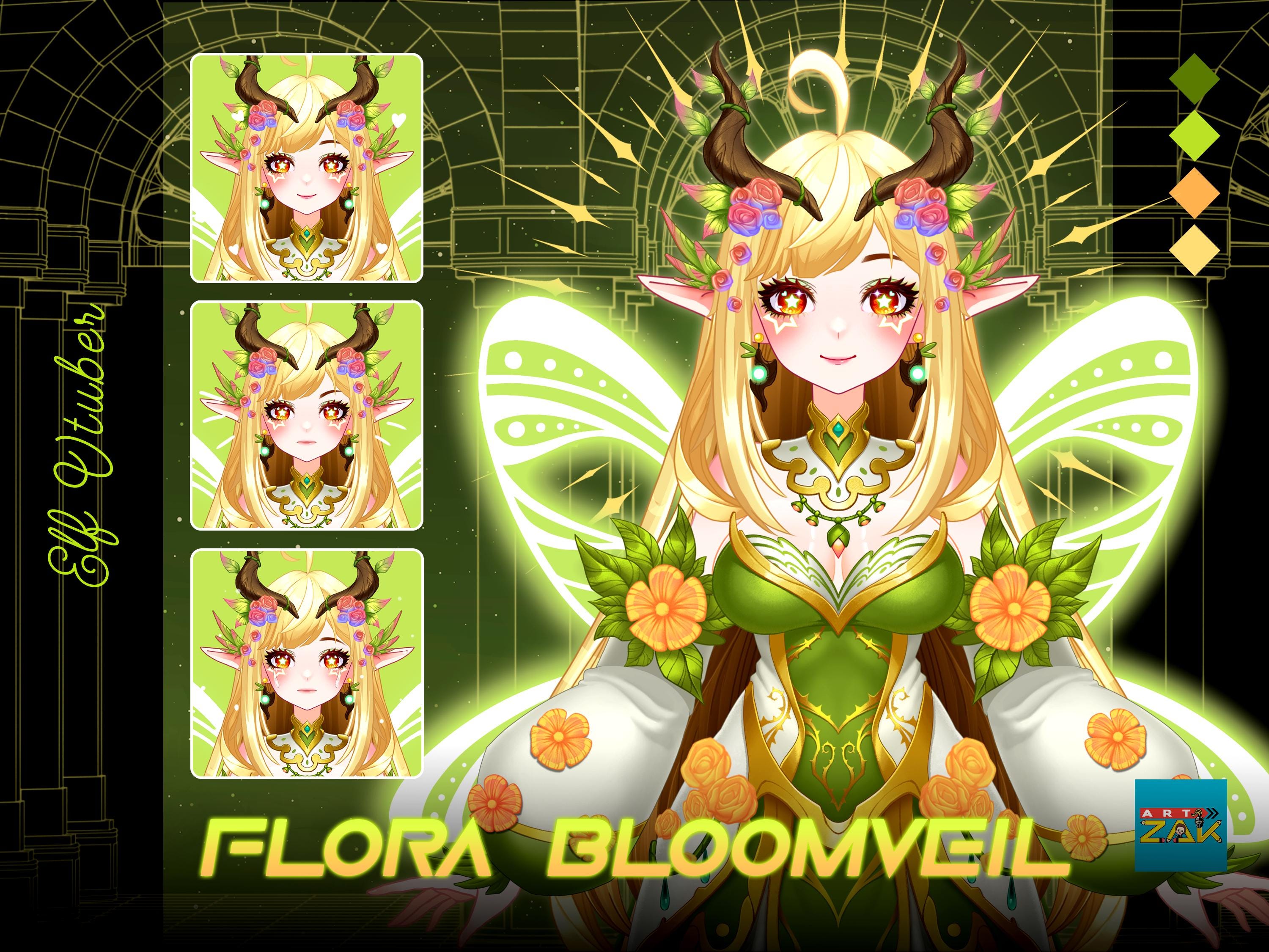 Flora Bloomveil Fairy Elf Vtuber Model: Flower Forest Live2d - Ready to ...