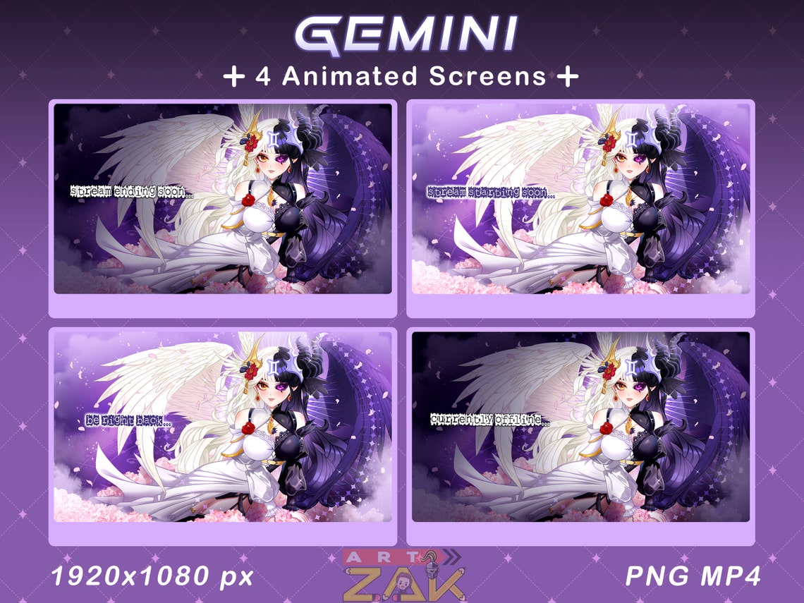 Gemini the Zodiac 4x Animated Screens, Live2d Model Twitch Overlay ...