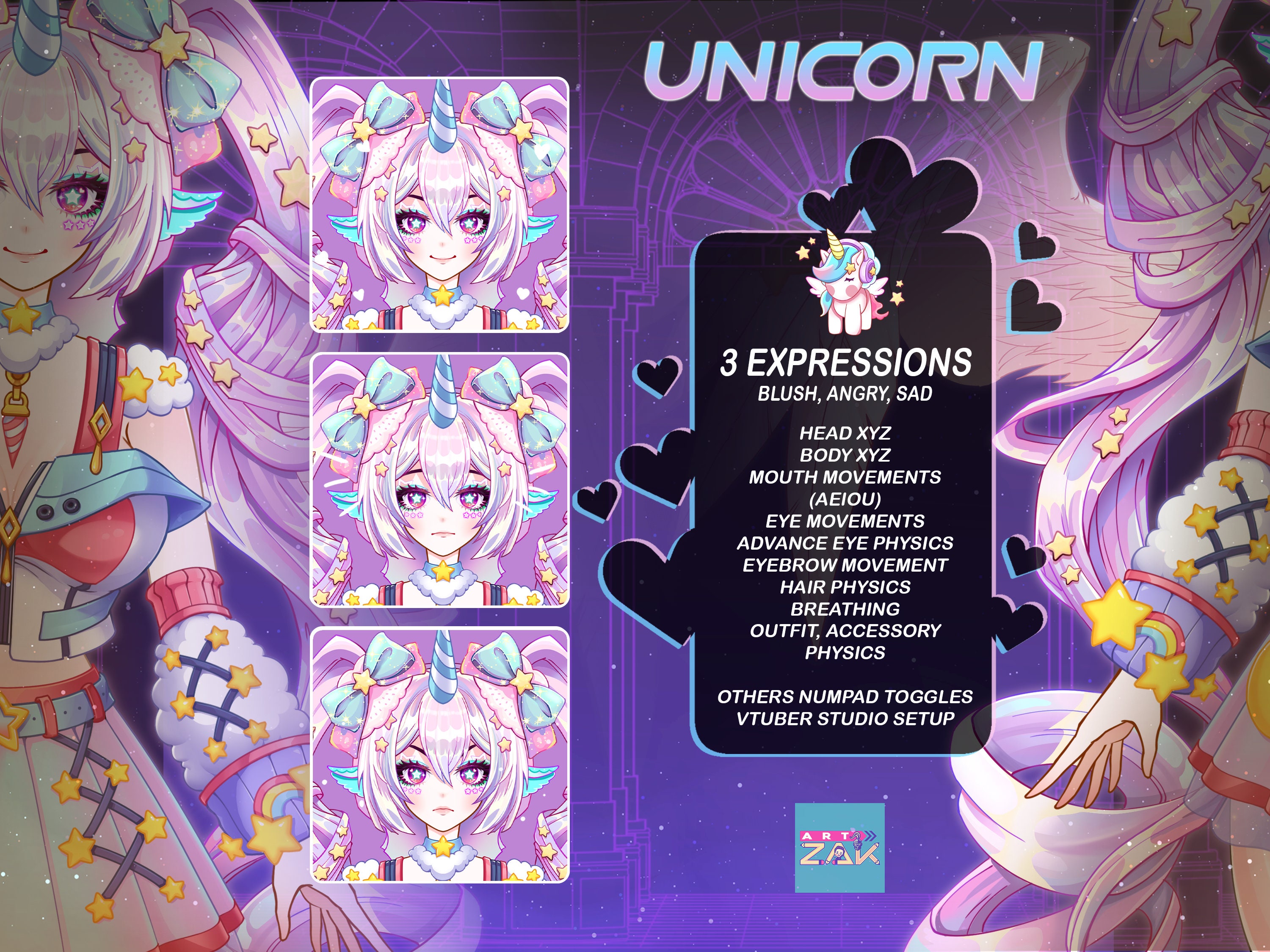Unicorn Girl Seraphina Vtuber Model: Anime Live2d Premade - Etsy