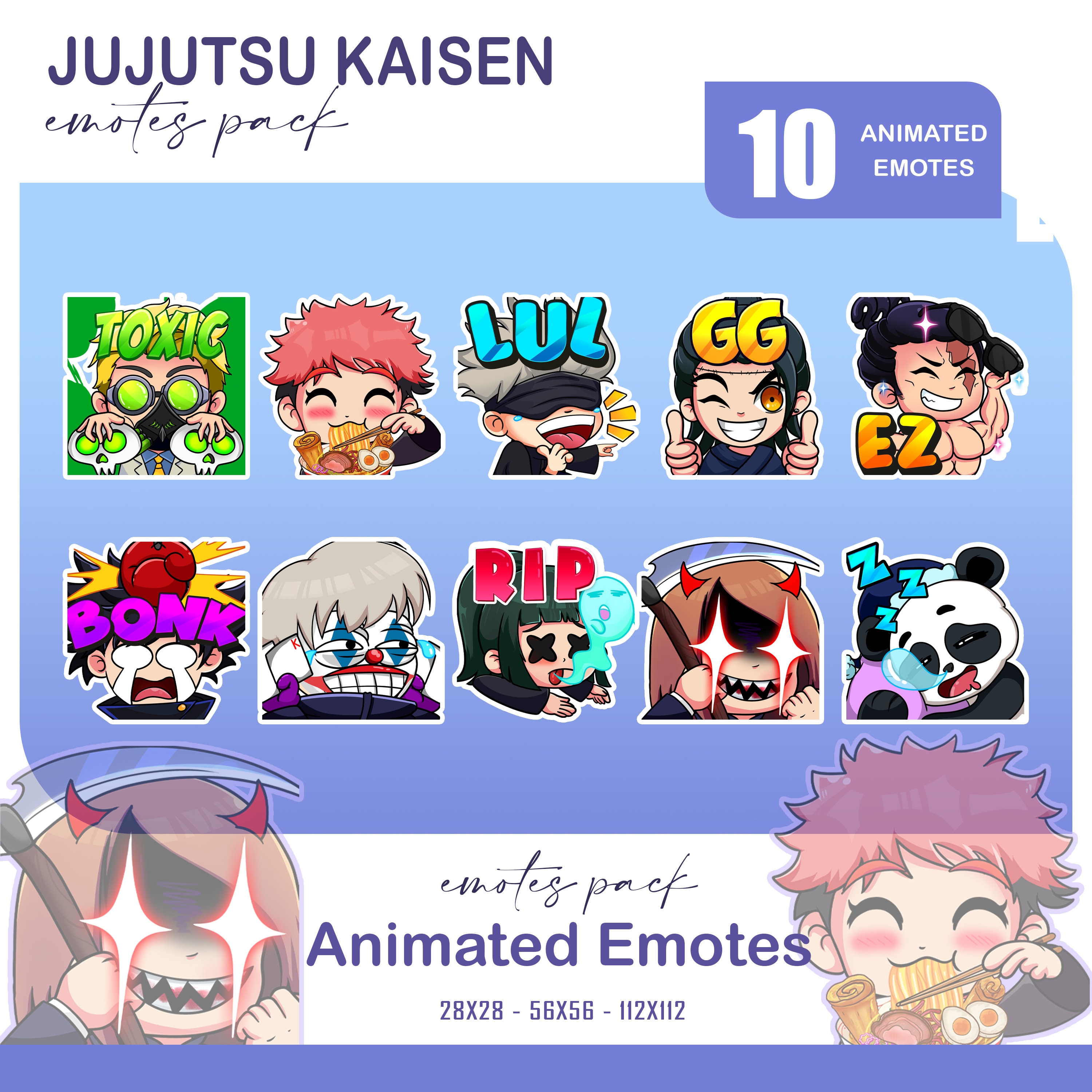 10 JJK Anime Pack Animated Emotes Bonk Toxic JJK Anime - Etsy