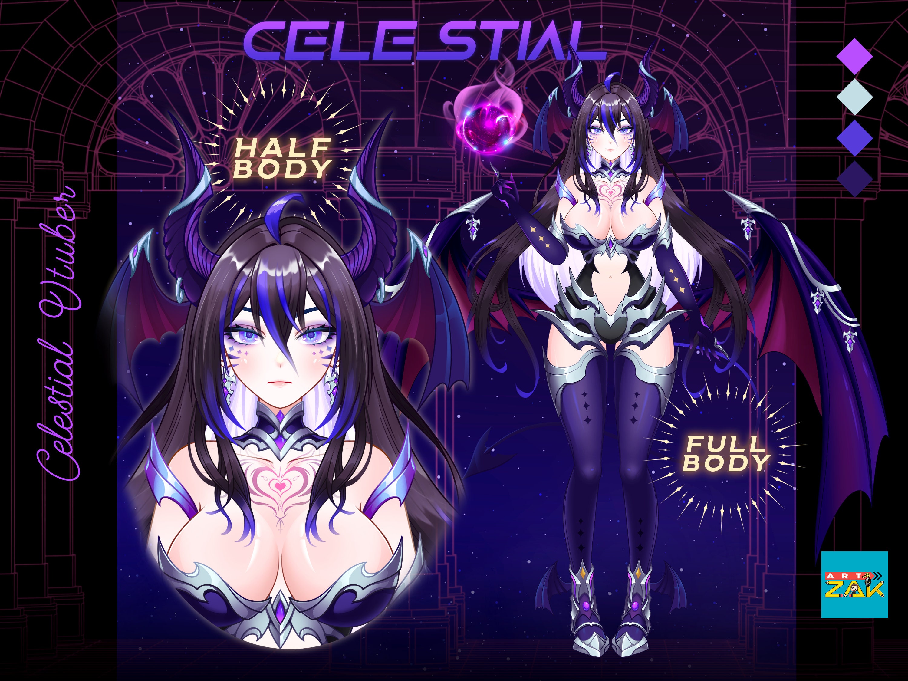 Celestial Girl Sexy Night Demon Vtuber Model, Night Demon Girl Live2d Premade Ready to Use ...