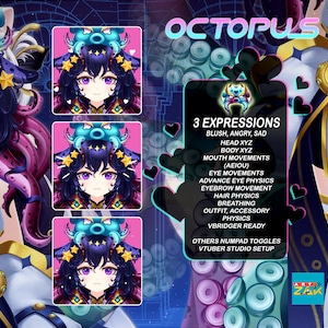Marina Inkwave Octopus Girl Vtuber Model: Anime Live2d Premade - Etsy