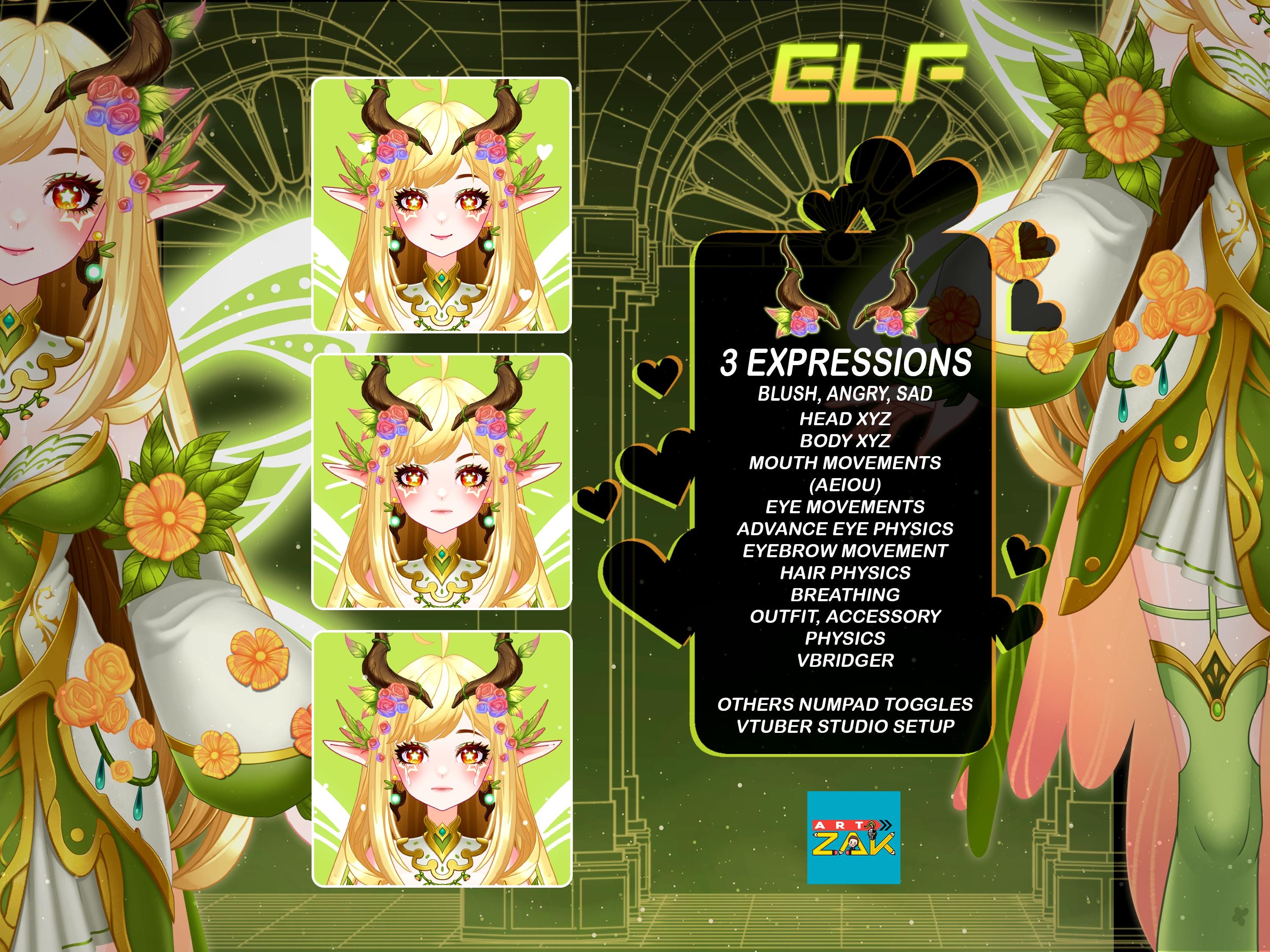 Flora Bloomveil Fairy Elf Vtuber Model: Flower Forest Live2d - Ready to ...