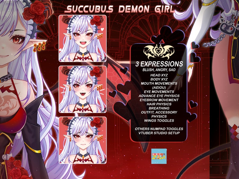 Succubus Demon Girl Live2d Vtuber Model (full Body) - Etsy
