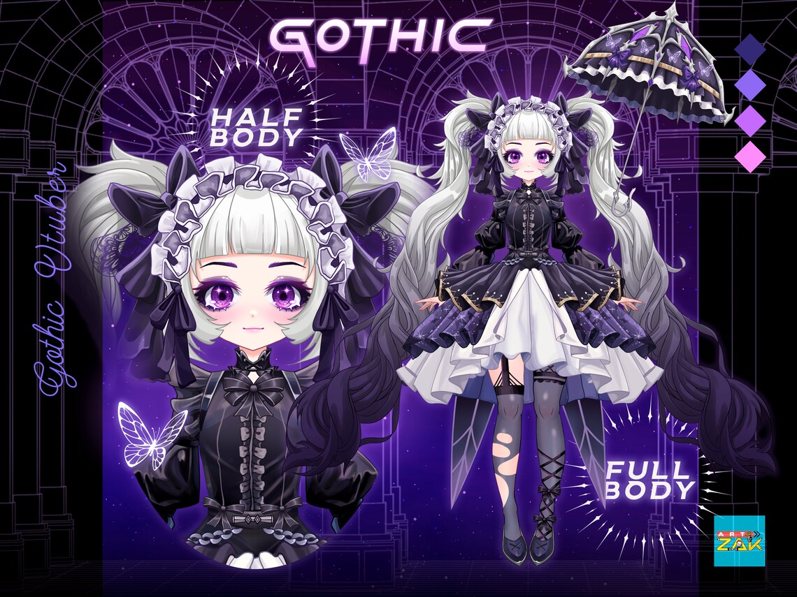 Gothic Lolita Live2d Full Body Vtuber Model, Gothic Girl Live2d Vtuber ...