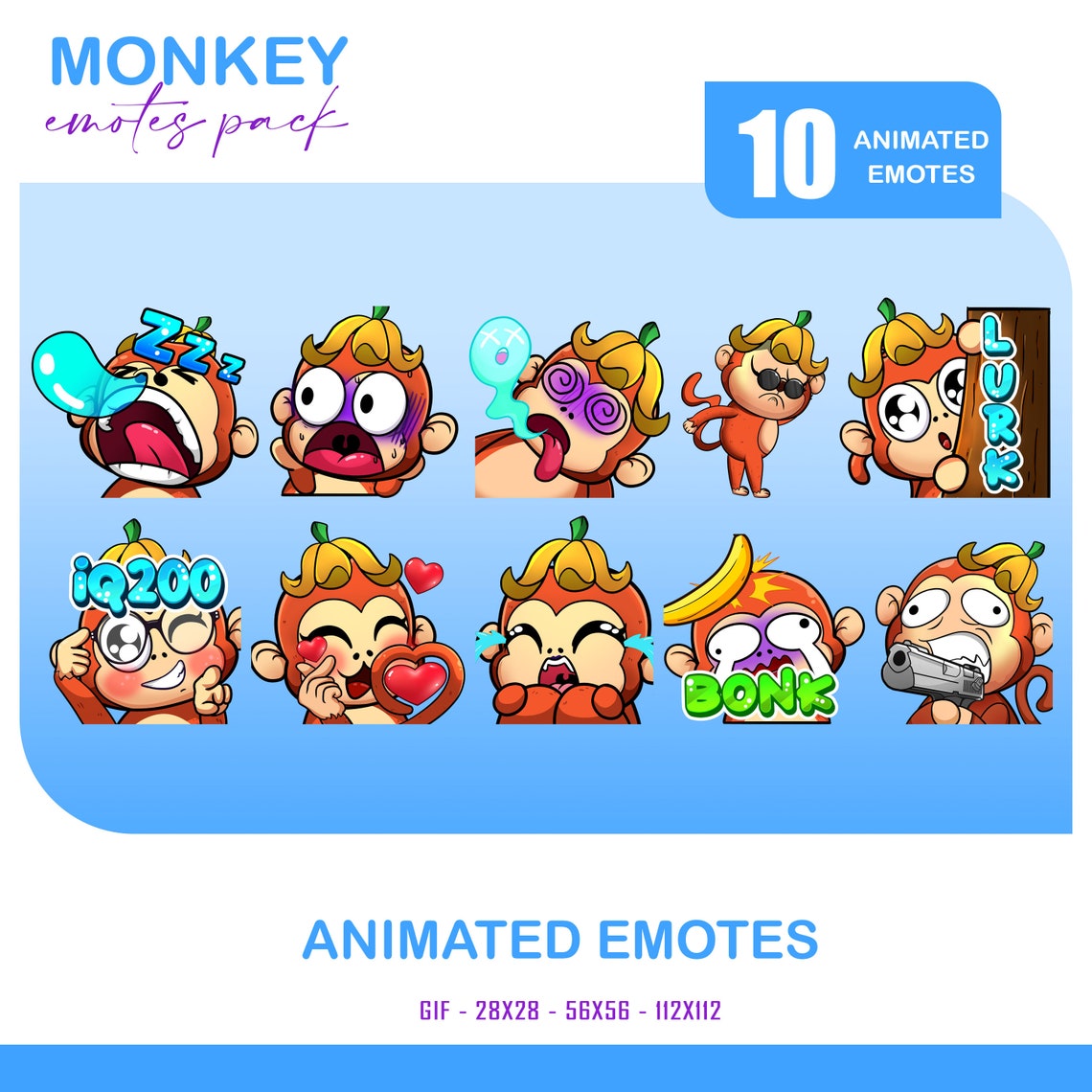 10 Monkey Pack Animated Emotes Funny Monkey With Banana - Etsy