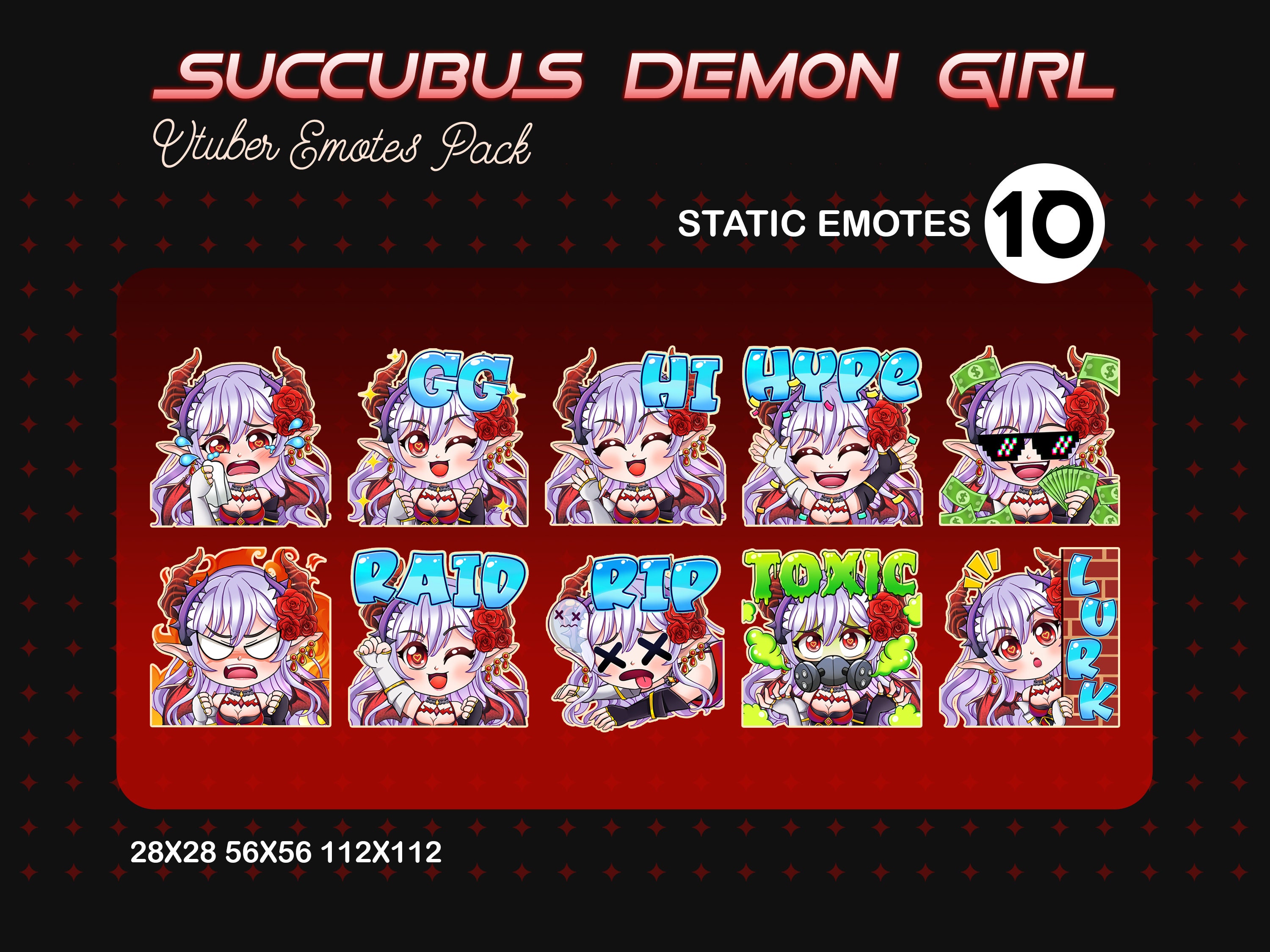 Succubus Demon Girl Live2d Model Static Emotes Pack, 10 Static Emotes ...