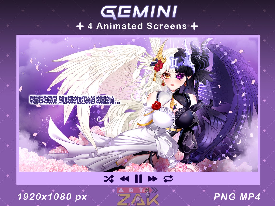 Gemini the Zodiac 4x Animated Screens, Live2d Model Twitch Overlay ...