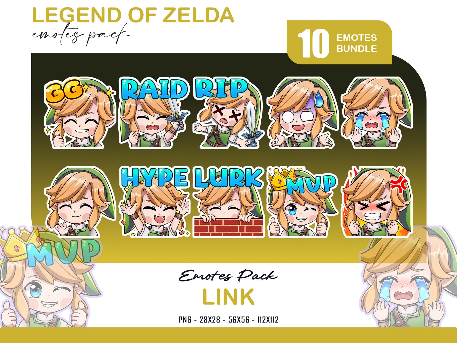 10 Legend of Zelda Emotes, GG, Lurk Zelda Twitch Discord Youtube Emotes ...