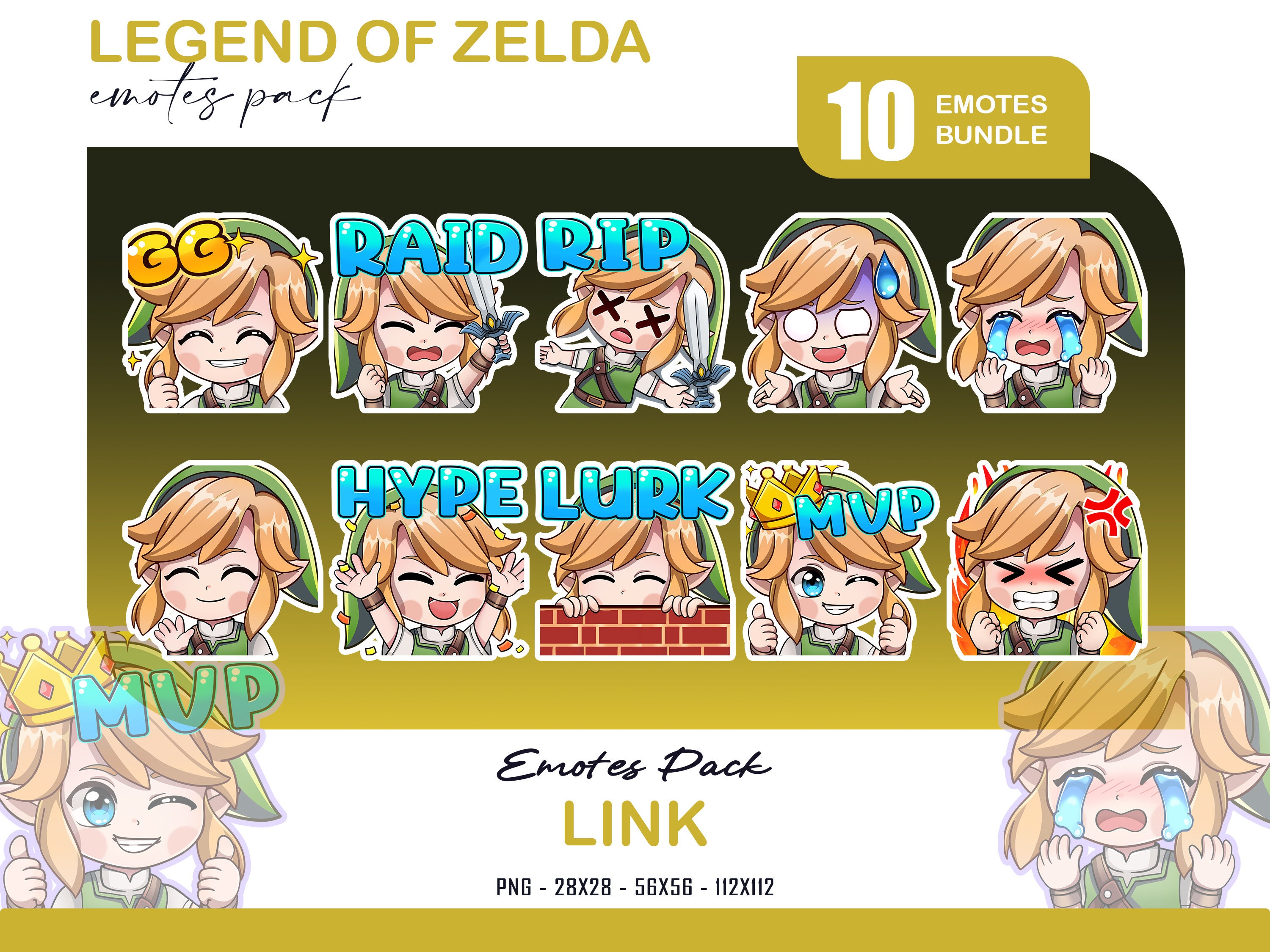 10 Legend of Zelda Emotes, GG, Lurk Zelda Twitch Discord Youtube Emotes ...