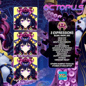 Lila Tentacles Octopus Girl Vtuber Model, Purple Octopus Anime Girl ...