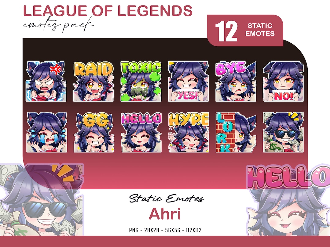 12 Ahri League of Legends Emotes Pack, GG, Lurk Ahri Twitch Discord ...
