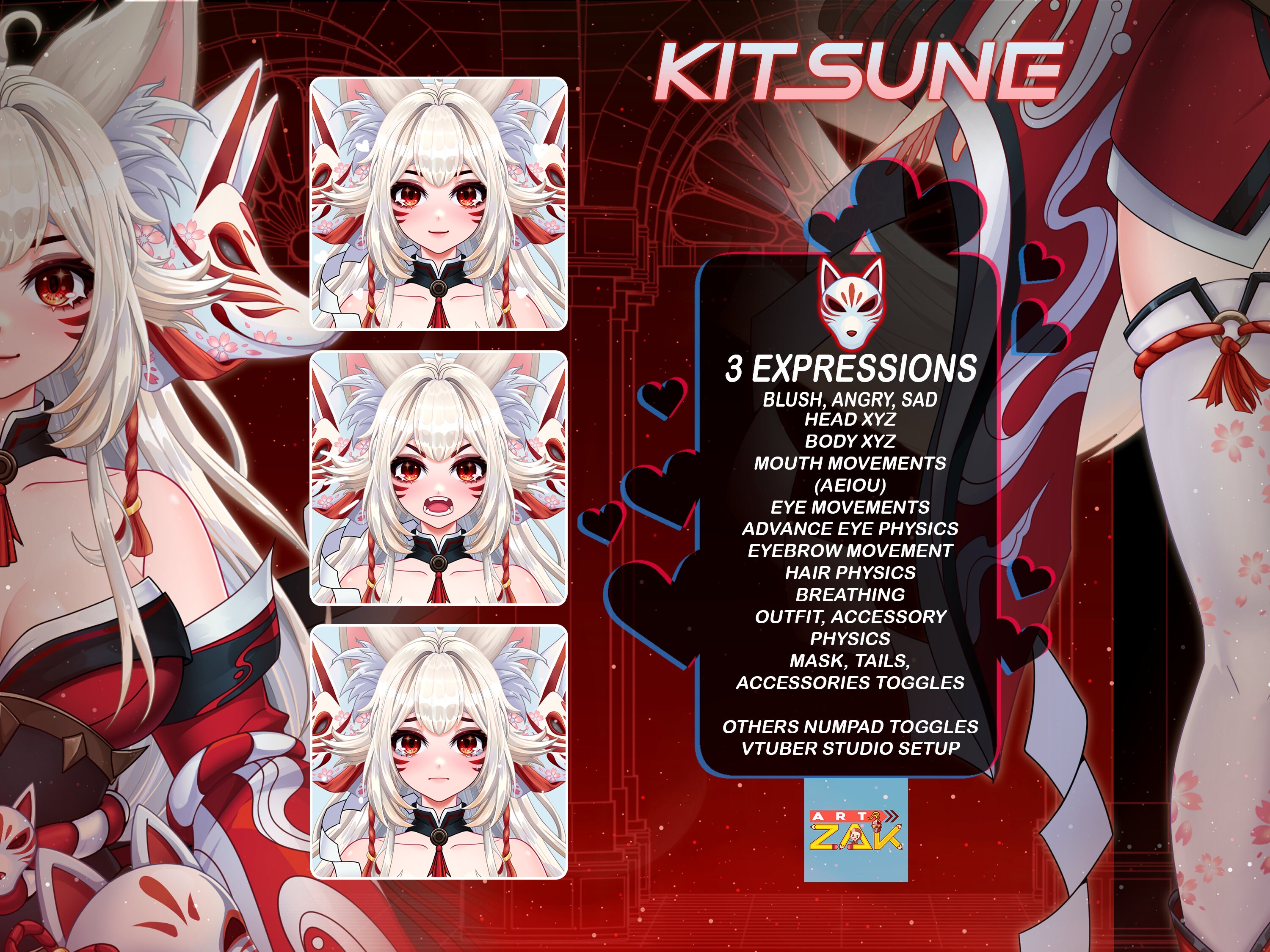 Modelo Vtuber de cuerpo completo Kitsune Fox Live2D de nueve colas Licencia comercial - Etsy España