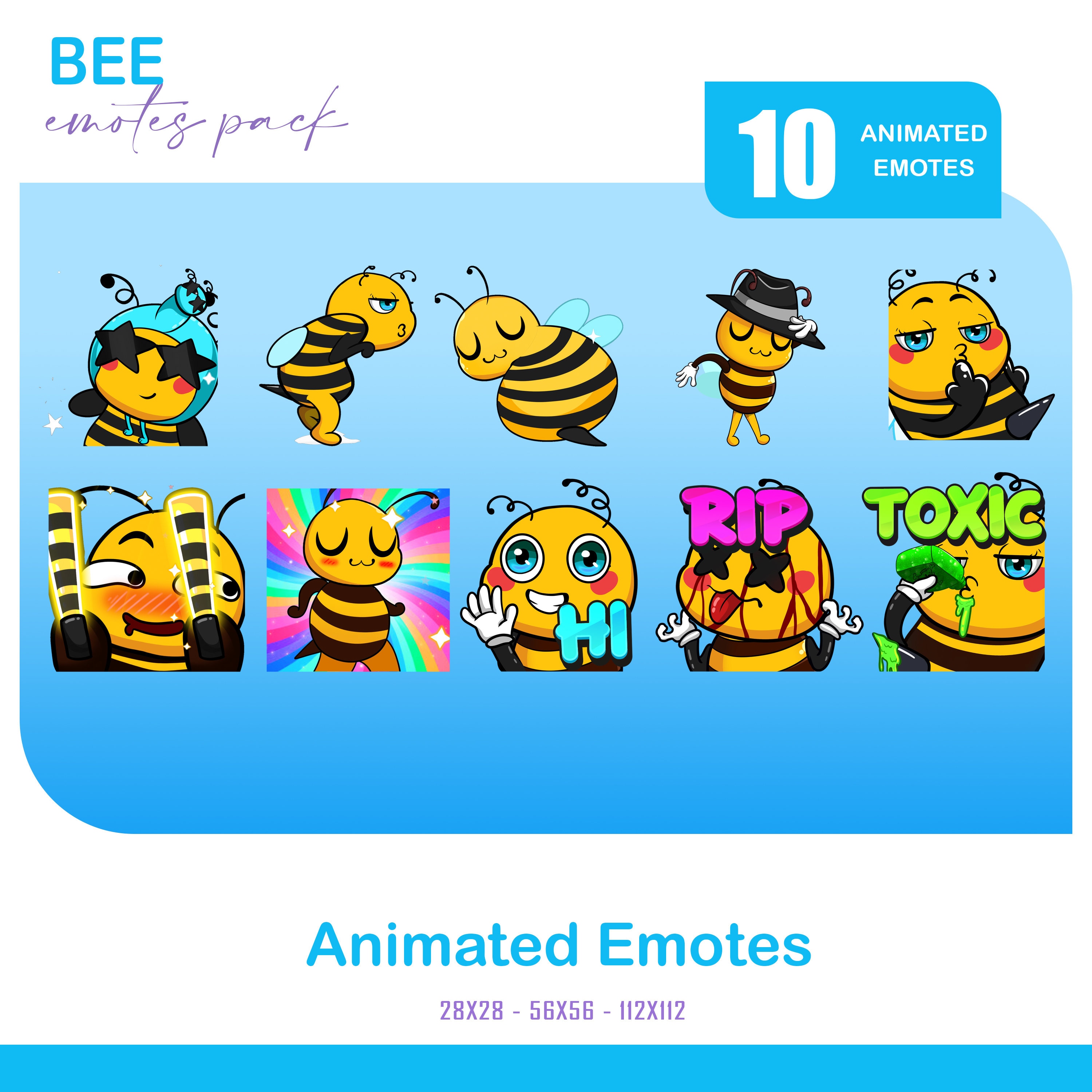 10 Bee Pack Animated Emotes, Saber Light, Hi Bee Animated Twitch ...