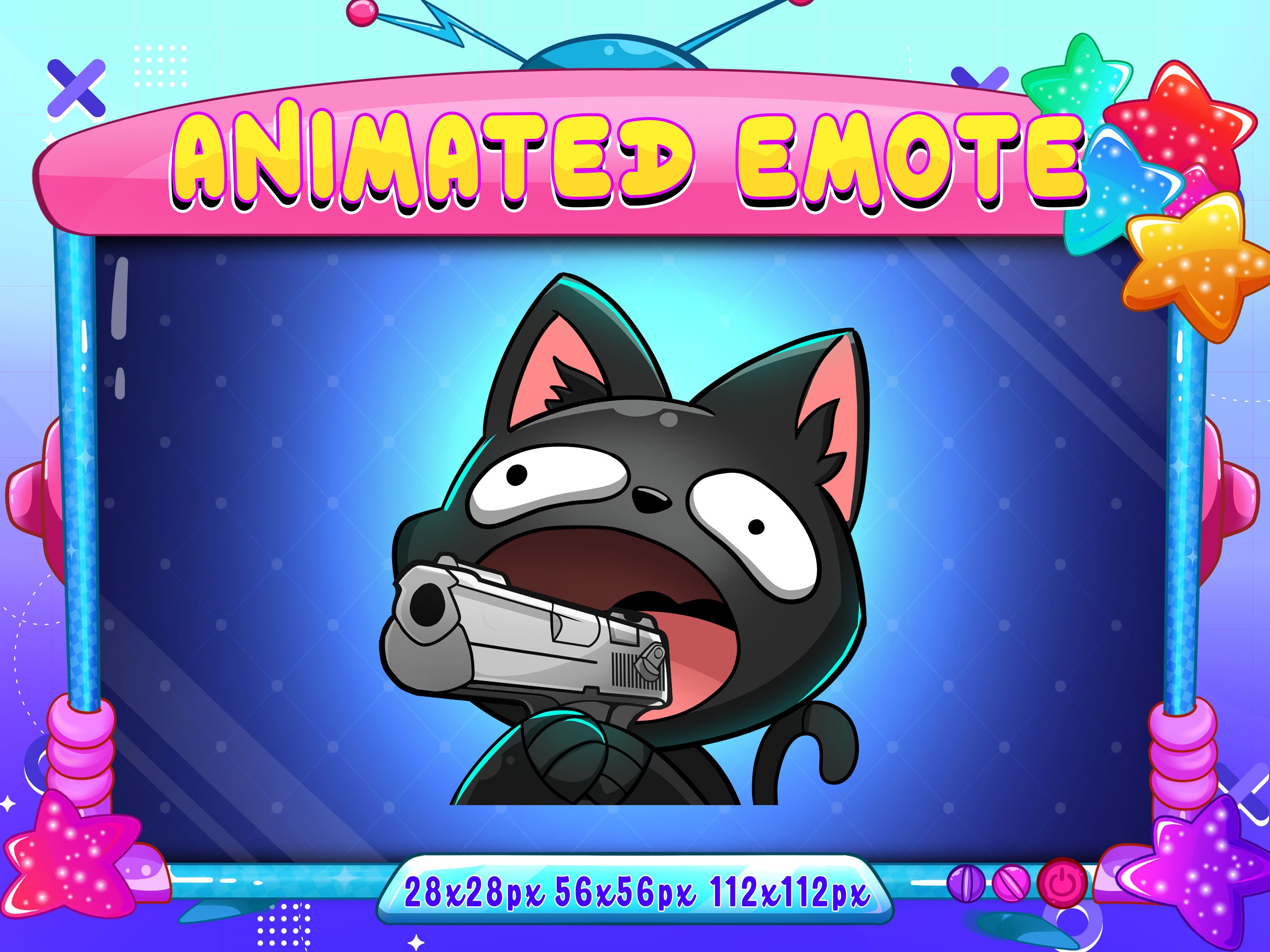 Black Cat Gun Shoot Animated Emote, Black Cat Gun Animated Twitch ...