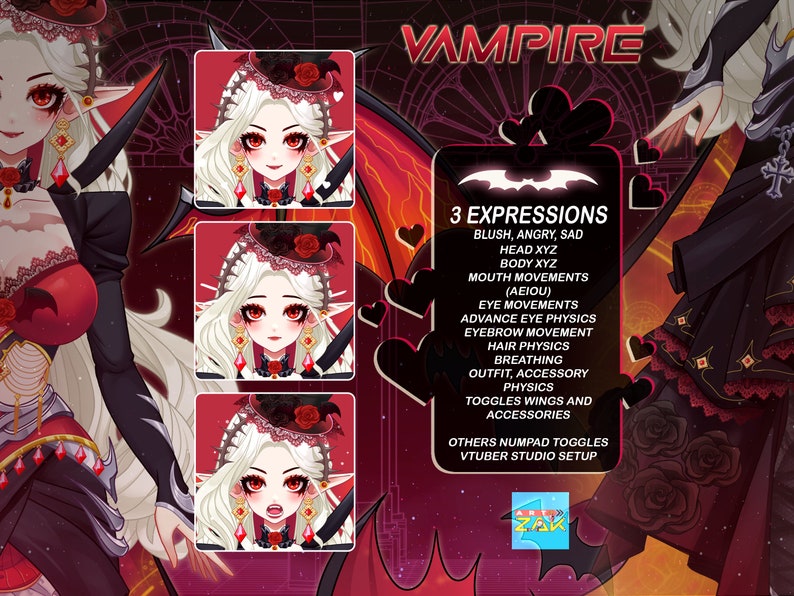 Vampire Girl Live2d Full Body Concept Art Vtuber Model Commercial License - Etsy UK