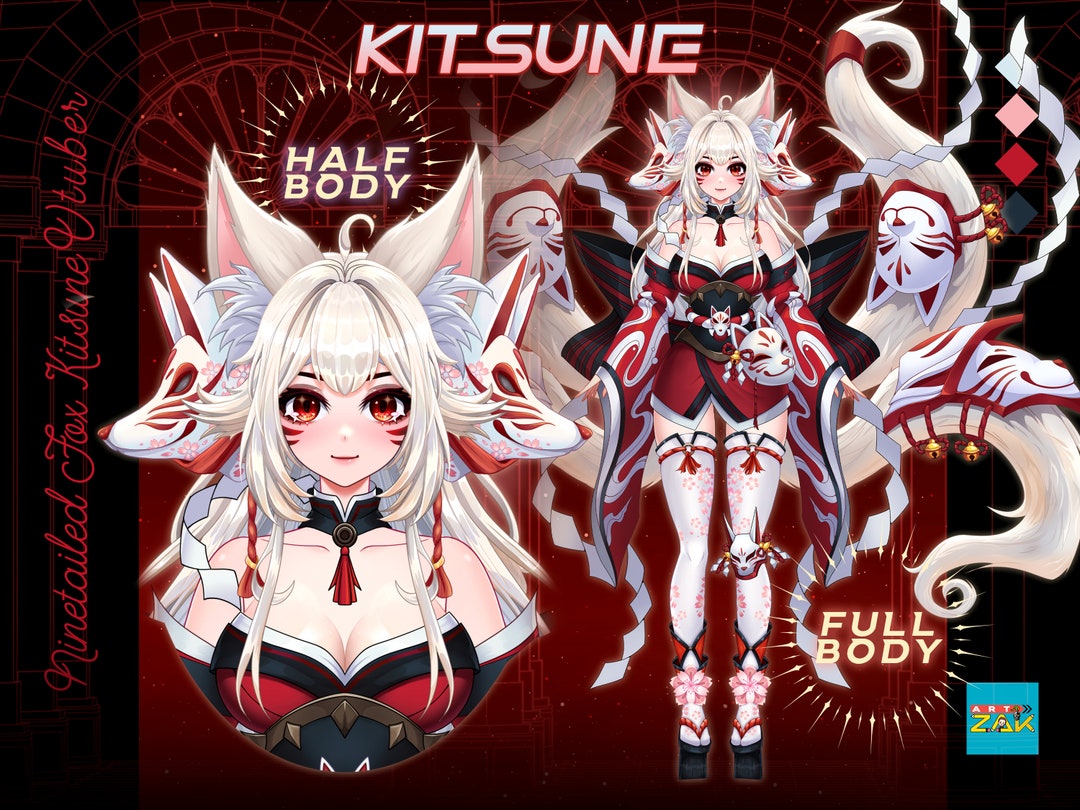 Modelo Vtuber de cuerpo completo Kitsune Fox Live2D de nueve colas Licencia comercial - Etsy España