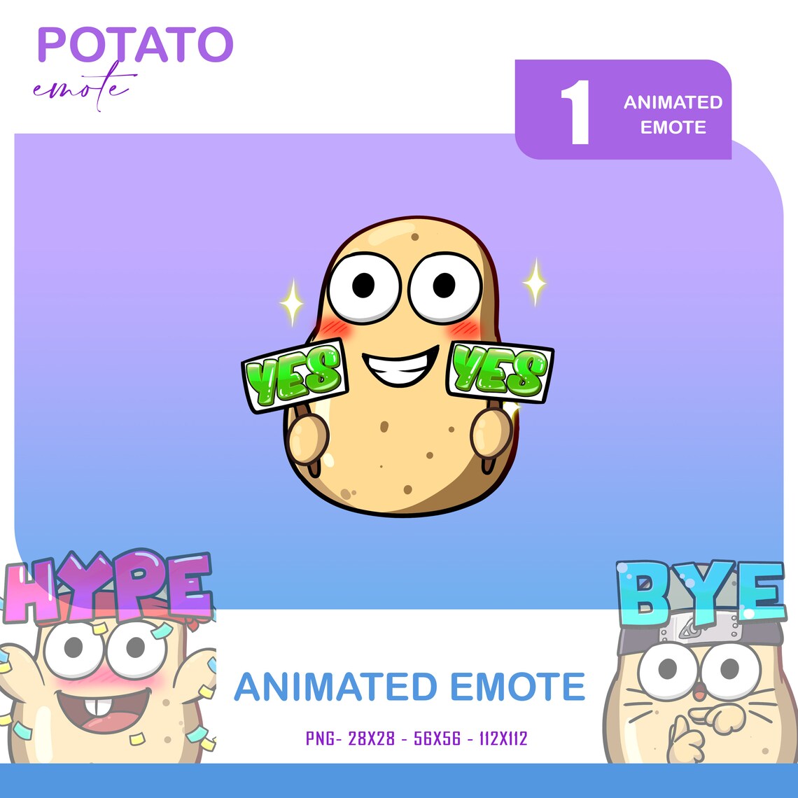 Animated Yes Potato Emote: Twitch, Discord, Youtube (GIF) - Etsy