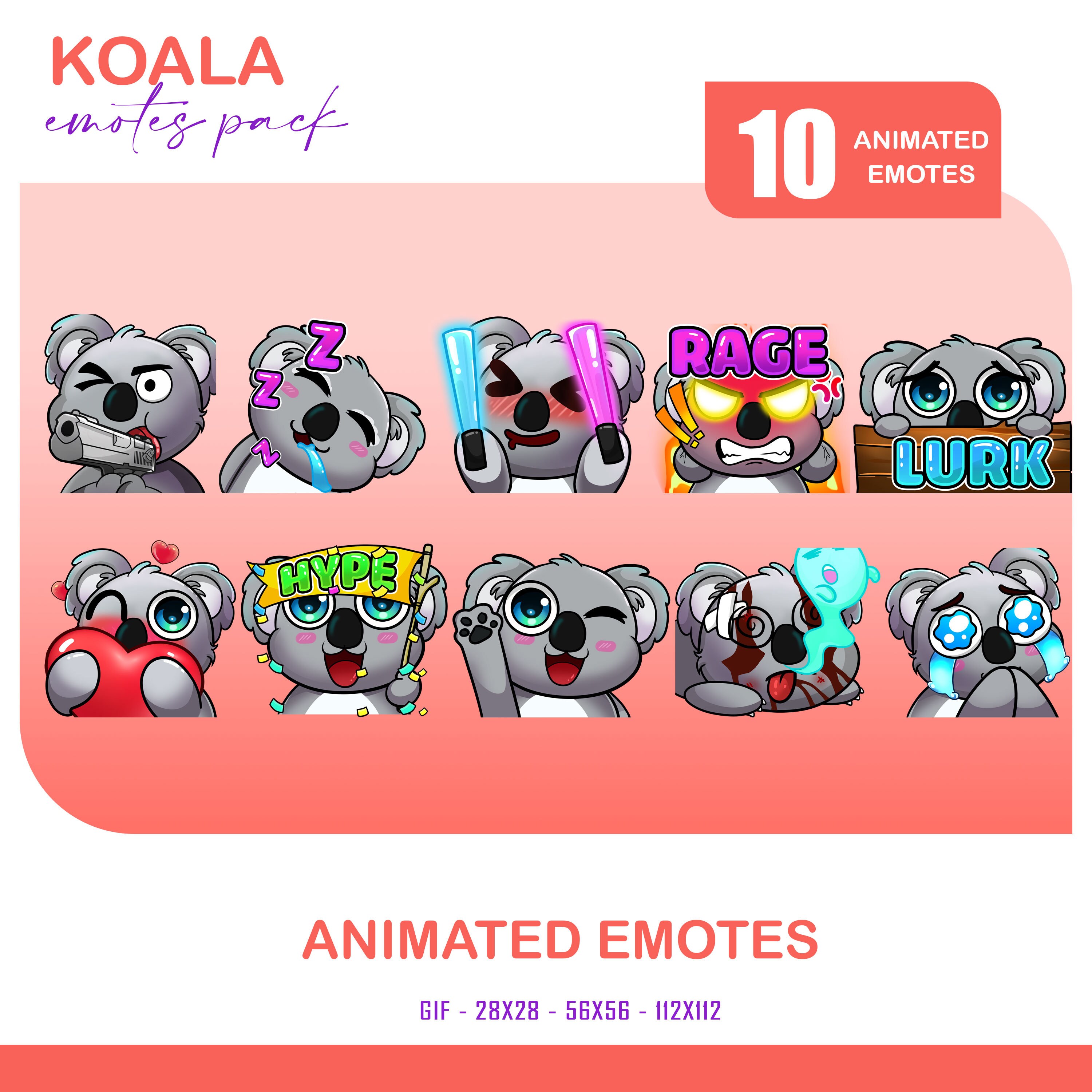 10 Koala Pack Animated Emotes, Funny Koala Animated Twitch Discord ...