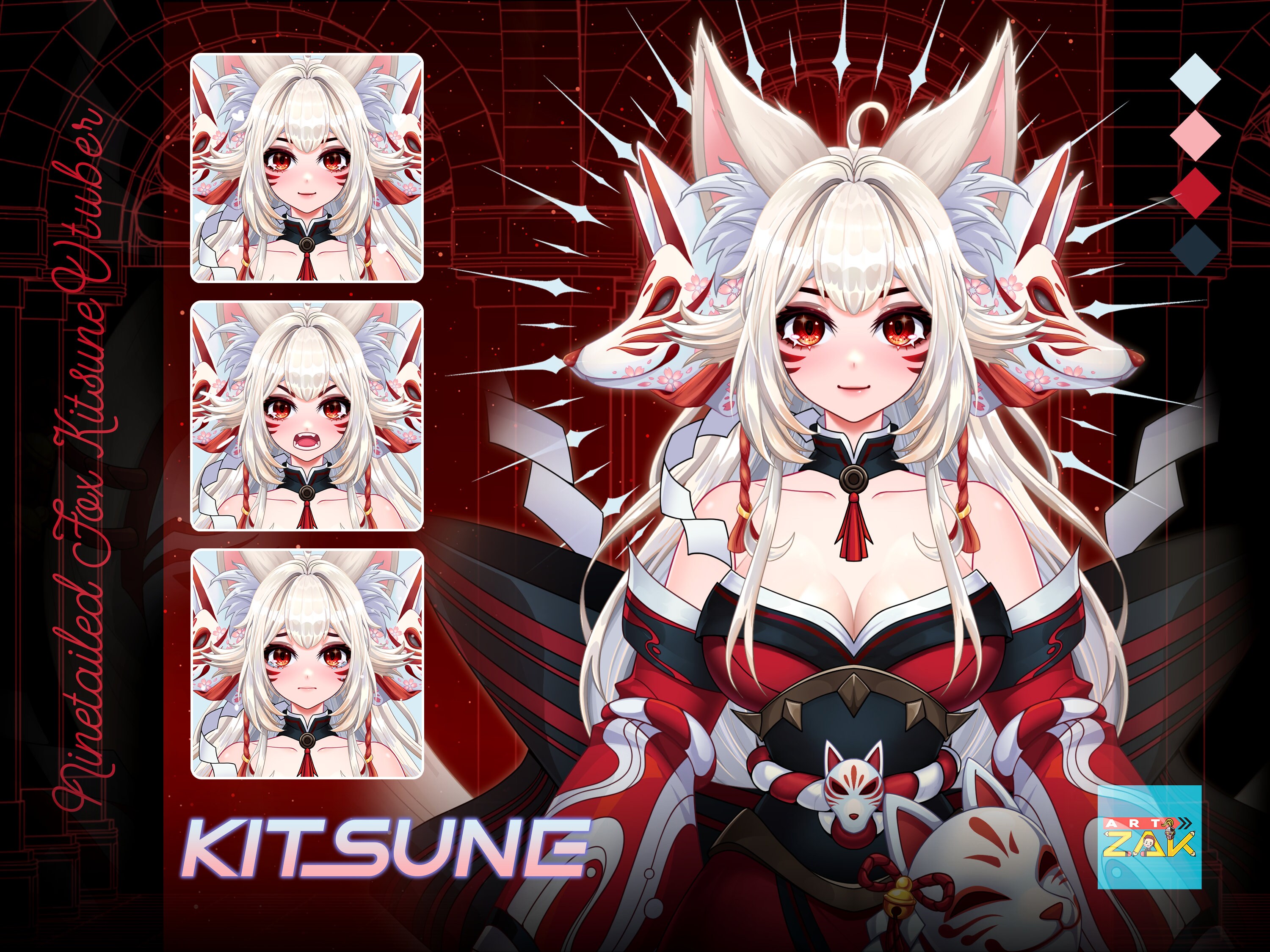Modelo Vtuber de cuerpo completo Kitsune Fox Live2D de nueve colas Licencia comercial - Etsy España