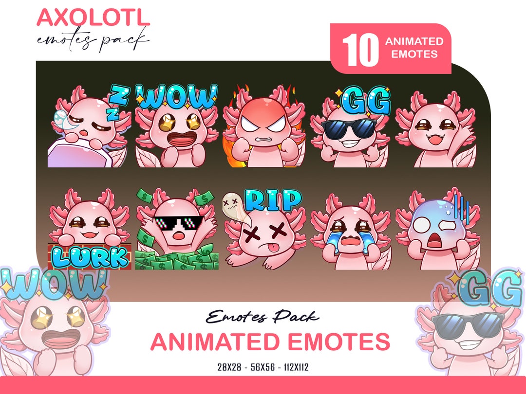 10 Cute Axolotl Pack Animated Emotes Bundle, Axolotl Twitch Discord ...