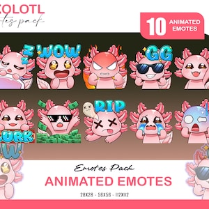 10 Cute Axolotl Pack Animated Emotes Bundle, Axolotl Twitch Discord ...