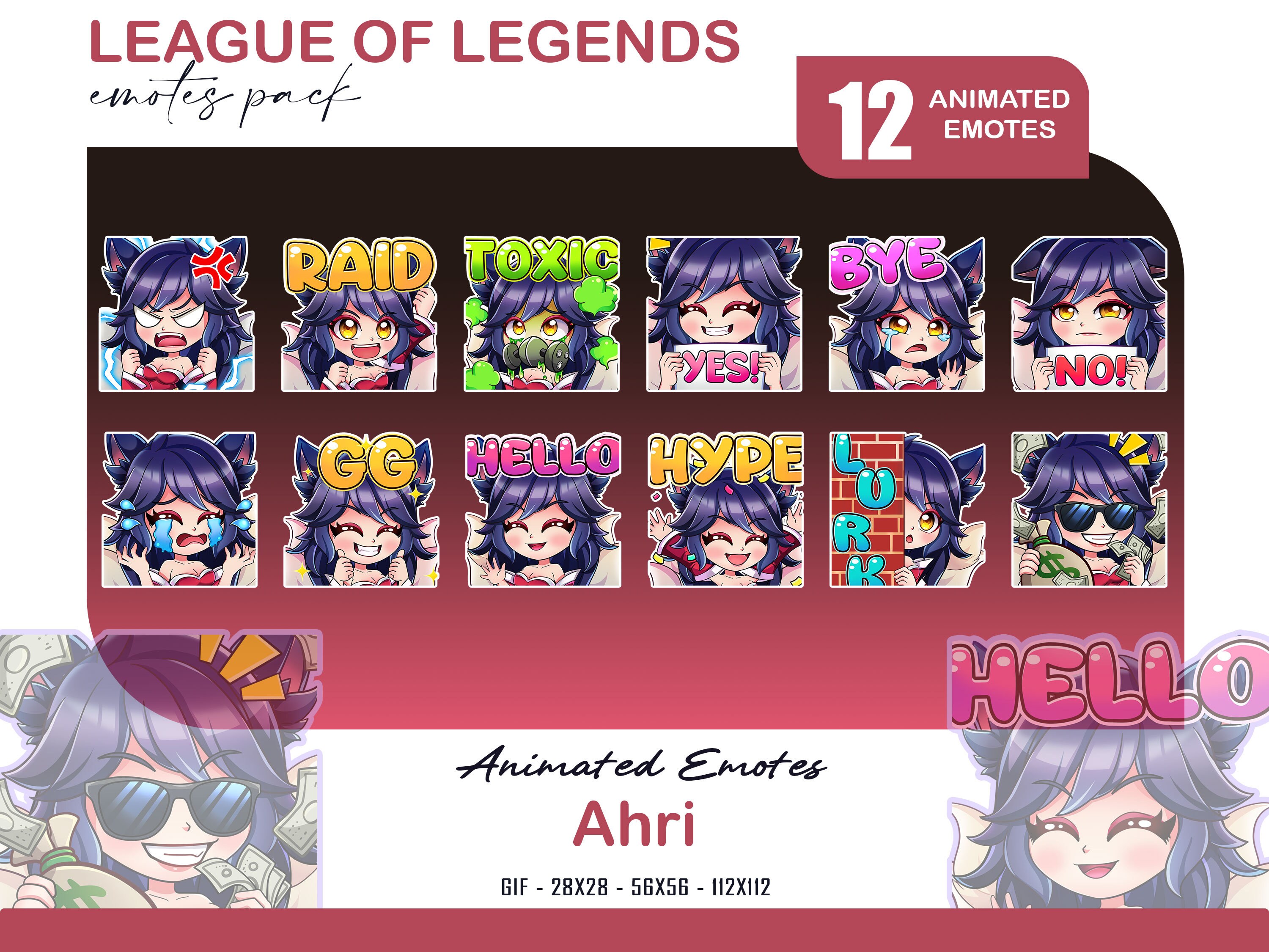 12 Paquete de gestos animados de Ahri League of Legends GG - Etsy España
