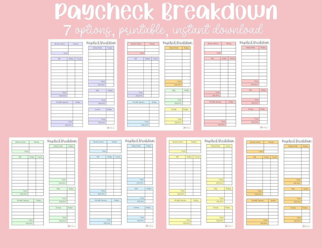 Paycheck Breakdown, Digital Paycheck Breakdown, Printable Paycheck ...