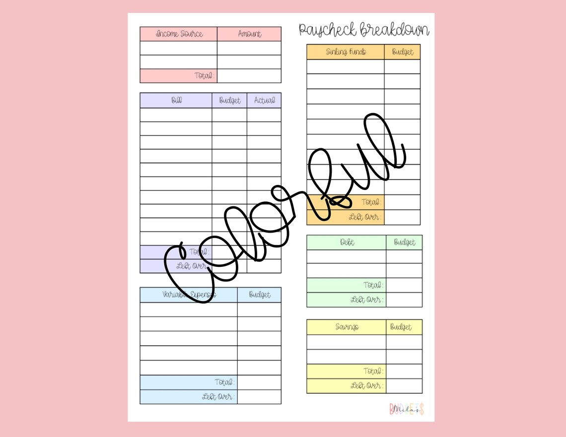 Paycheck Breakdown, Digital Paycheck Breakdown, Printable Paycheck ...