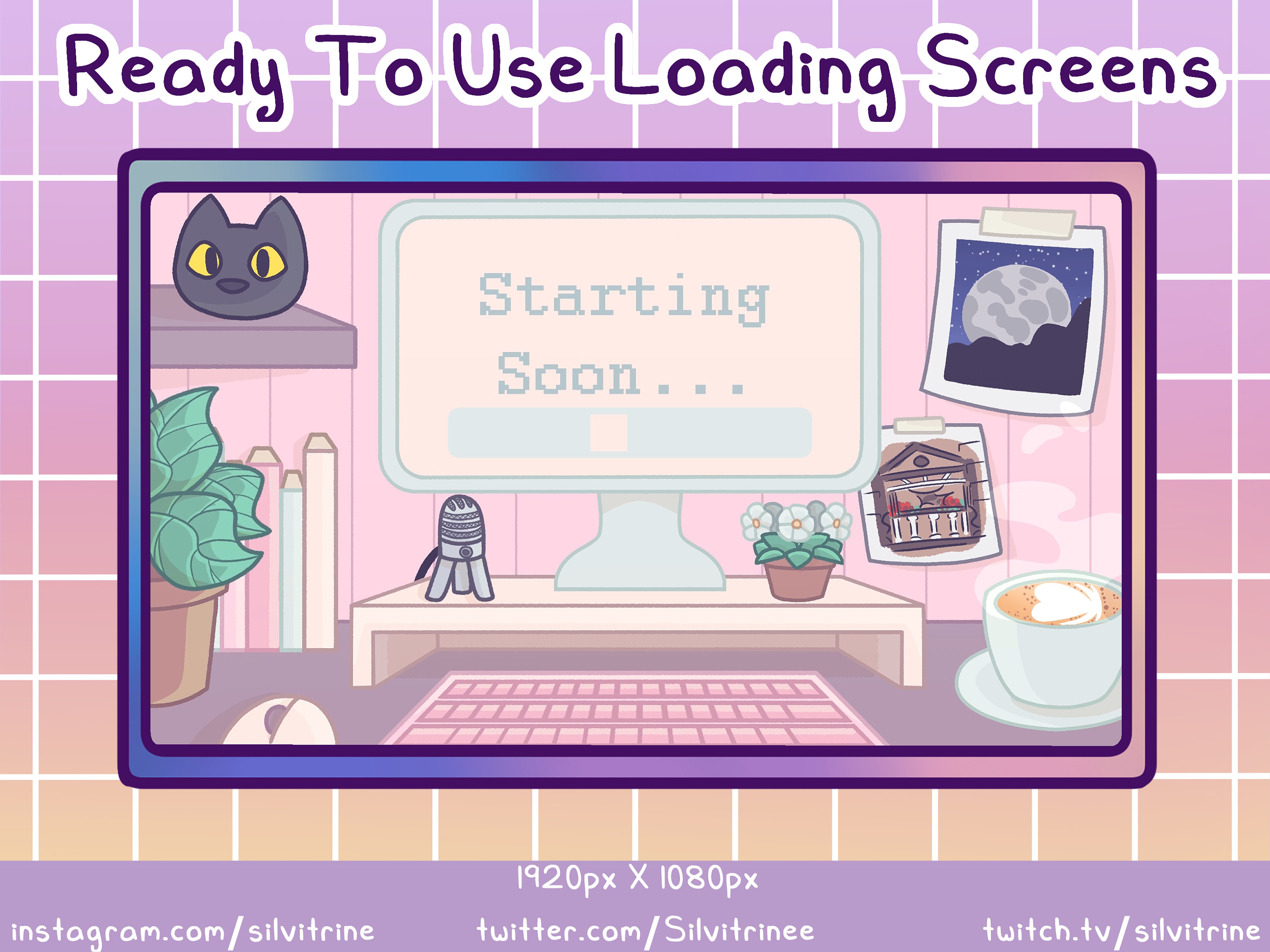 Animated Stream Starting Soon Screens 3 Pink Study Desk Screens for ...