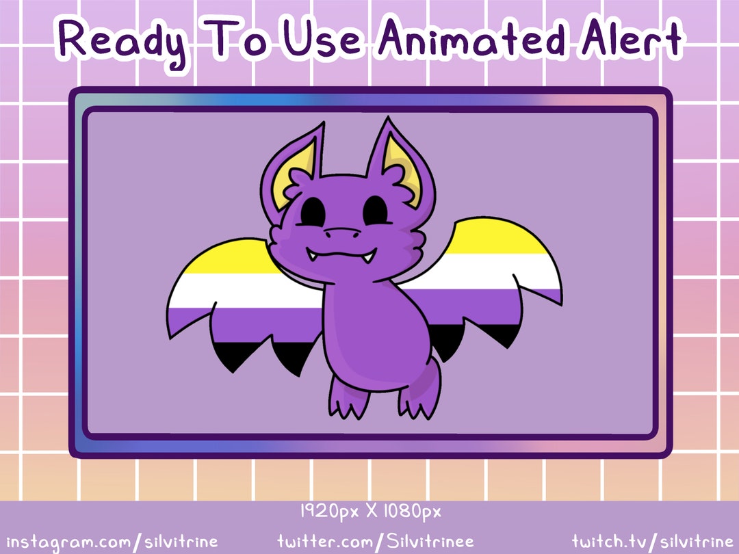 Non-binary Flag Bat Twitch Alert Animated Flying LGBTQIA Bat Alert for Streaming on Twitch and ...