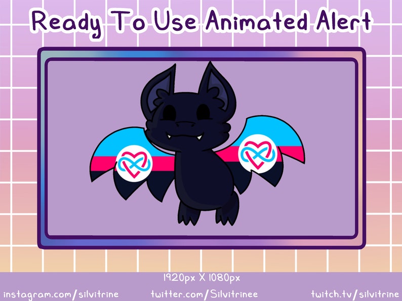Polyamorous Flag Bat Twitch Alert Animated Flying LGBTQIA Bat Alert for ...
