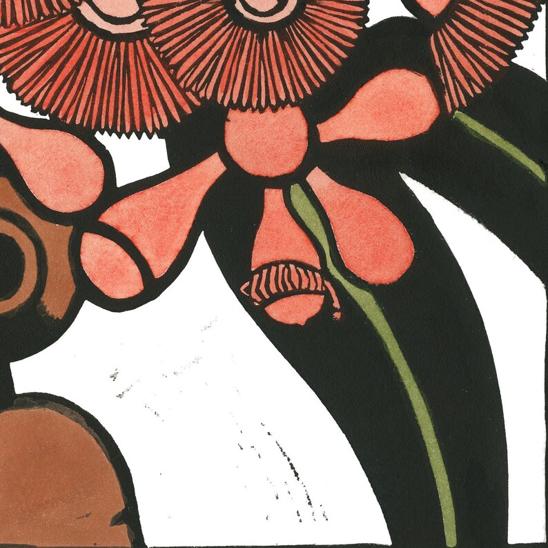 Gum Blossoms, Linocut Card, Blank Card, Watercolour Card, Australian ...