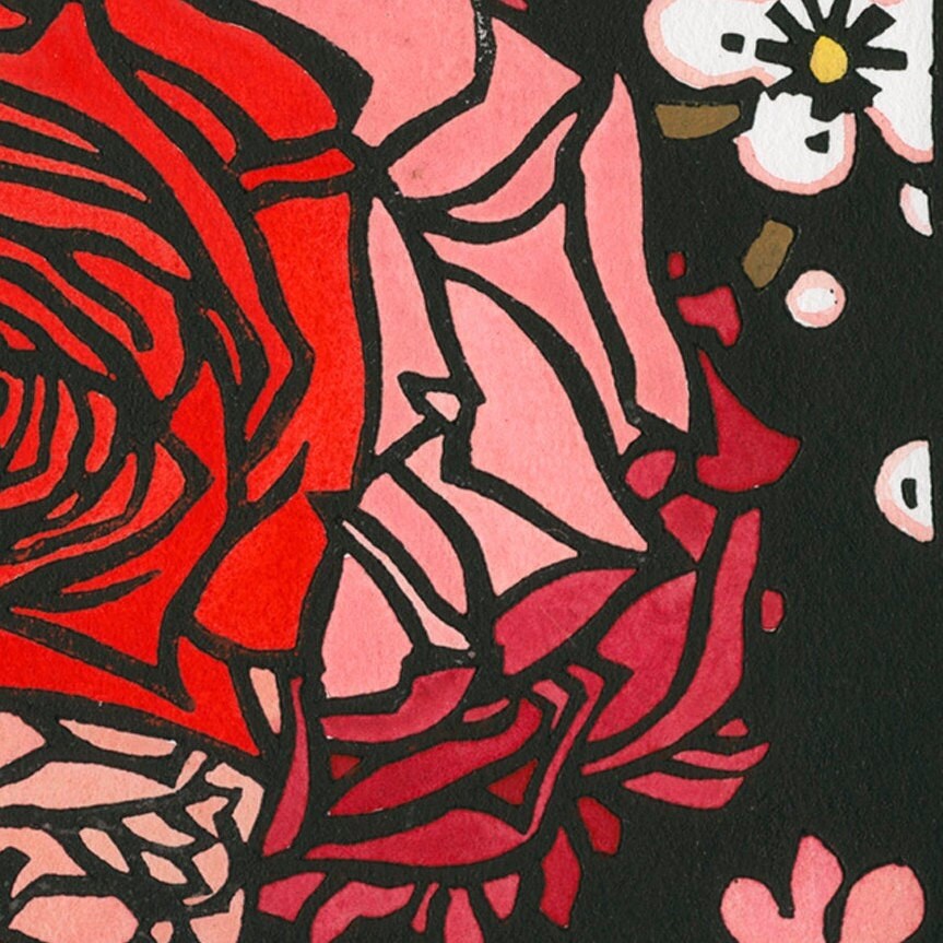 Chinese Screen Linocut Card Romance Watercolour Card - Etsy