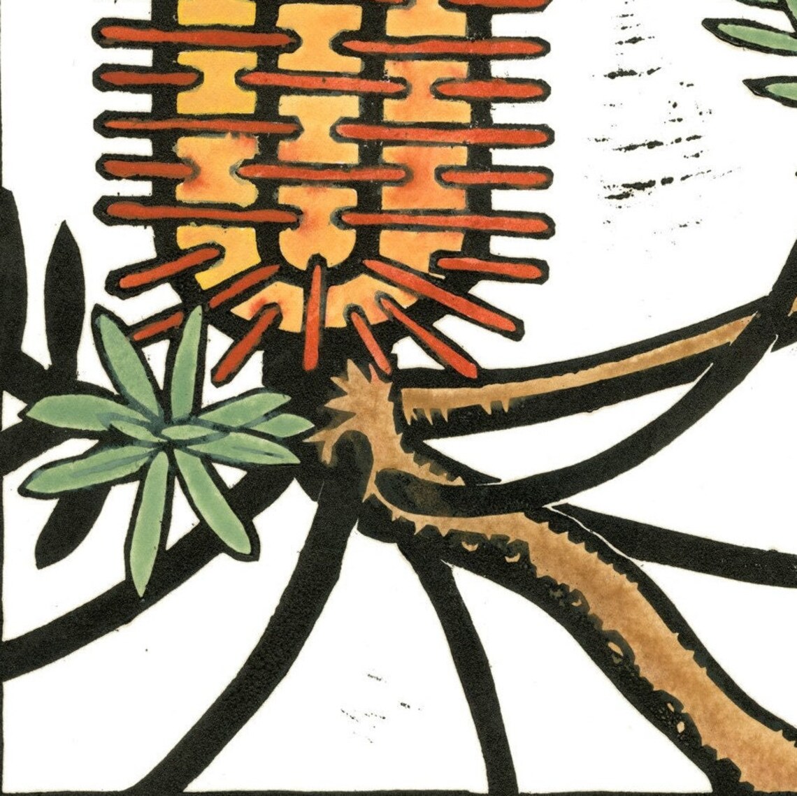 Golden Banksia , Linocut Card, Blank Card, , Australian Native Card ...