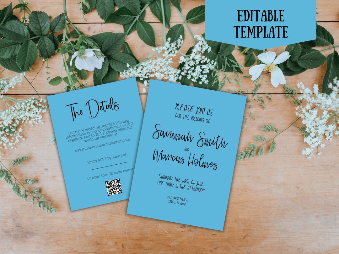 Simple Blue Wedding Invitation Suite Template, Wedding Invitation ...