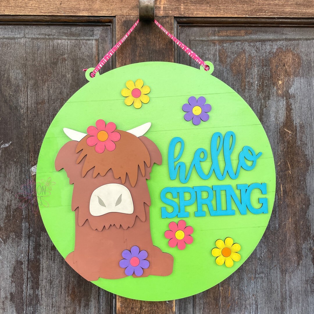 Highland Cow Door Hanger, Spring Door Decor, 15” Door Round, Highland ...