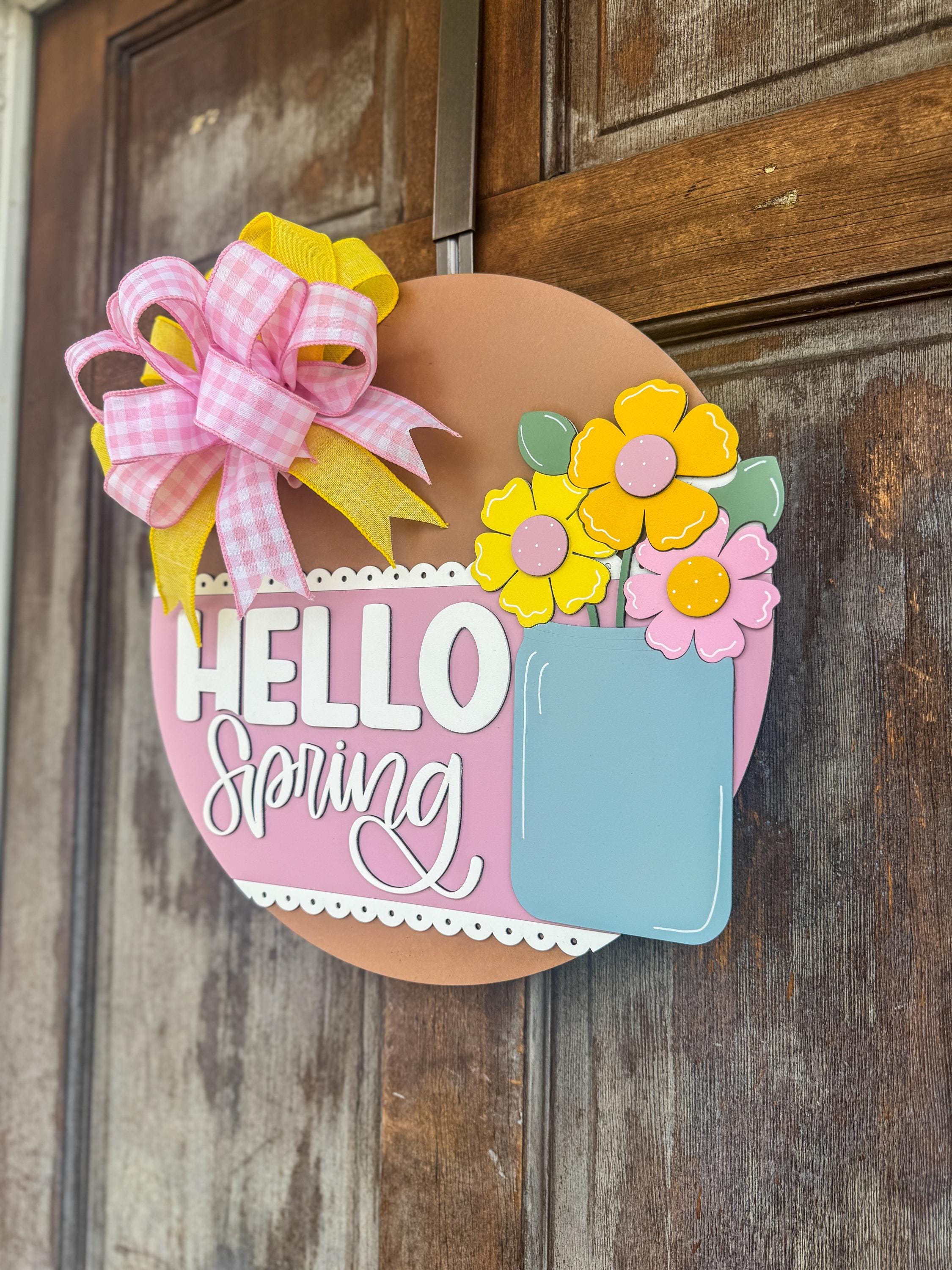 Hello Spring Door Hanger, Hello Spring Floral Door Hanger, Spring Door ...