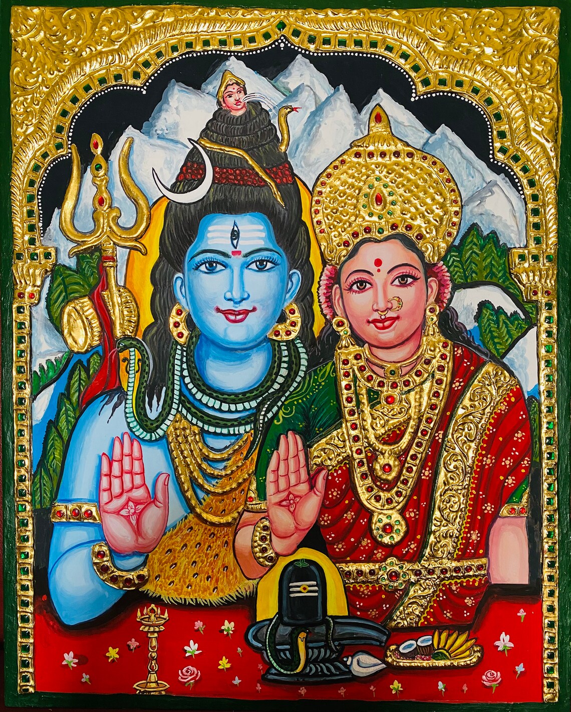 Shiva Parvathi Tanjore Painting 20x16 without - Etsy