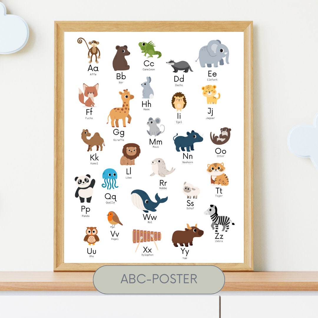 ABC Learning Poster With Cartoon Animals for Children - Digital ...