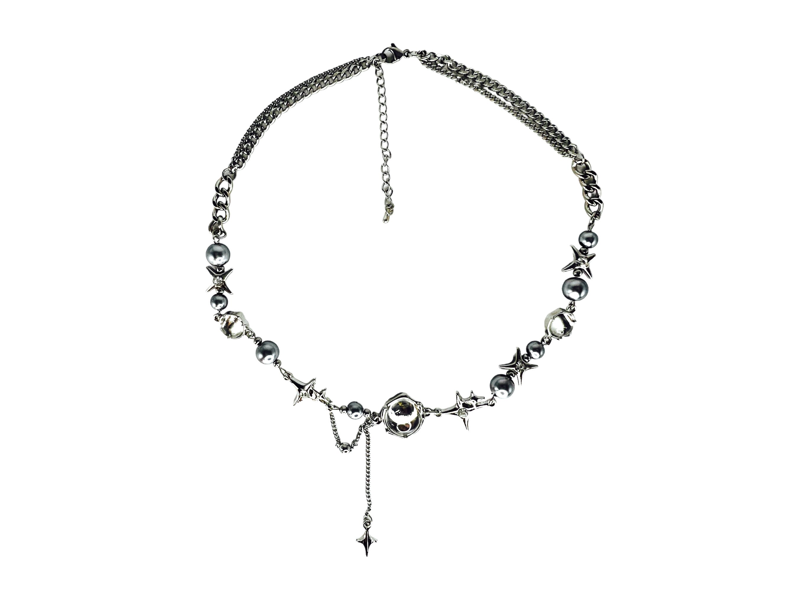 MULTIPLE VARIATIONS Laser Stone Melted Metal Gothic Punk Double Chain ...