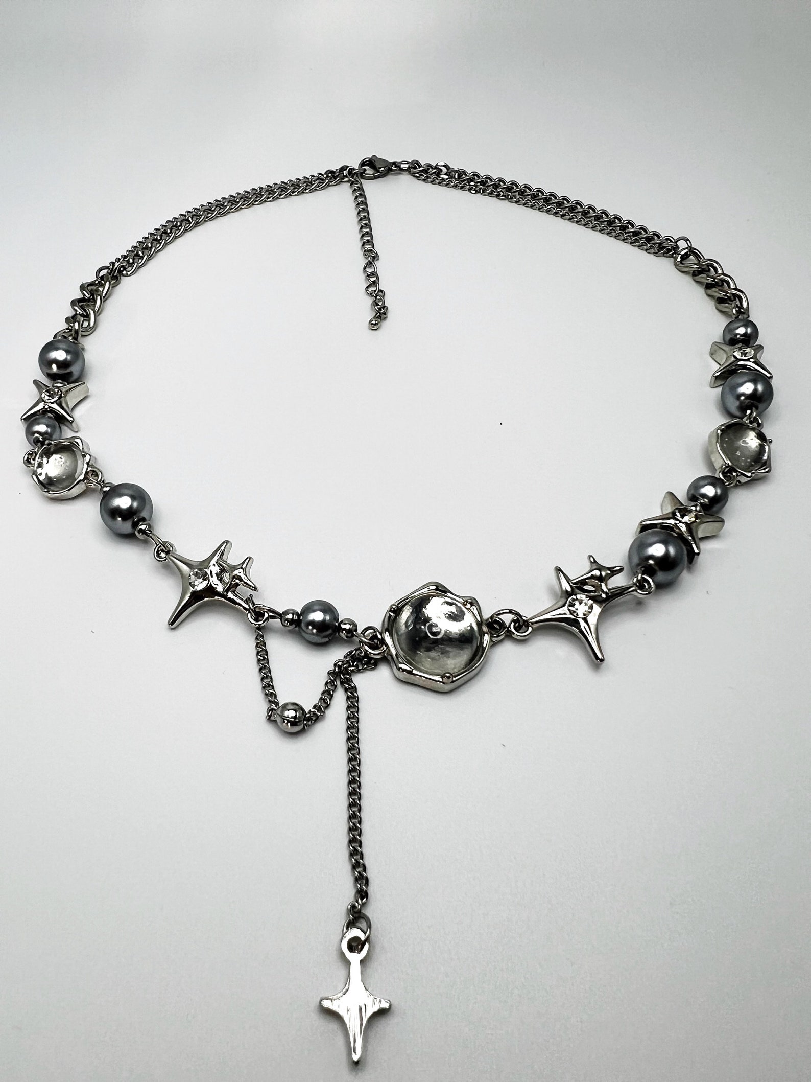 MULTIPLE VARIATIONS Laser Stone Melted Metal Gothic Punk Double Chain ...