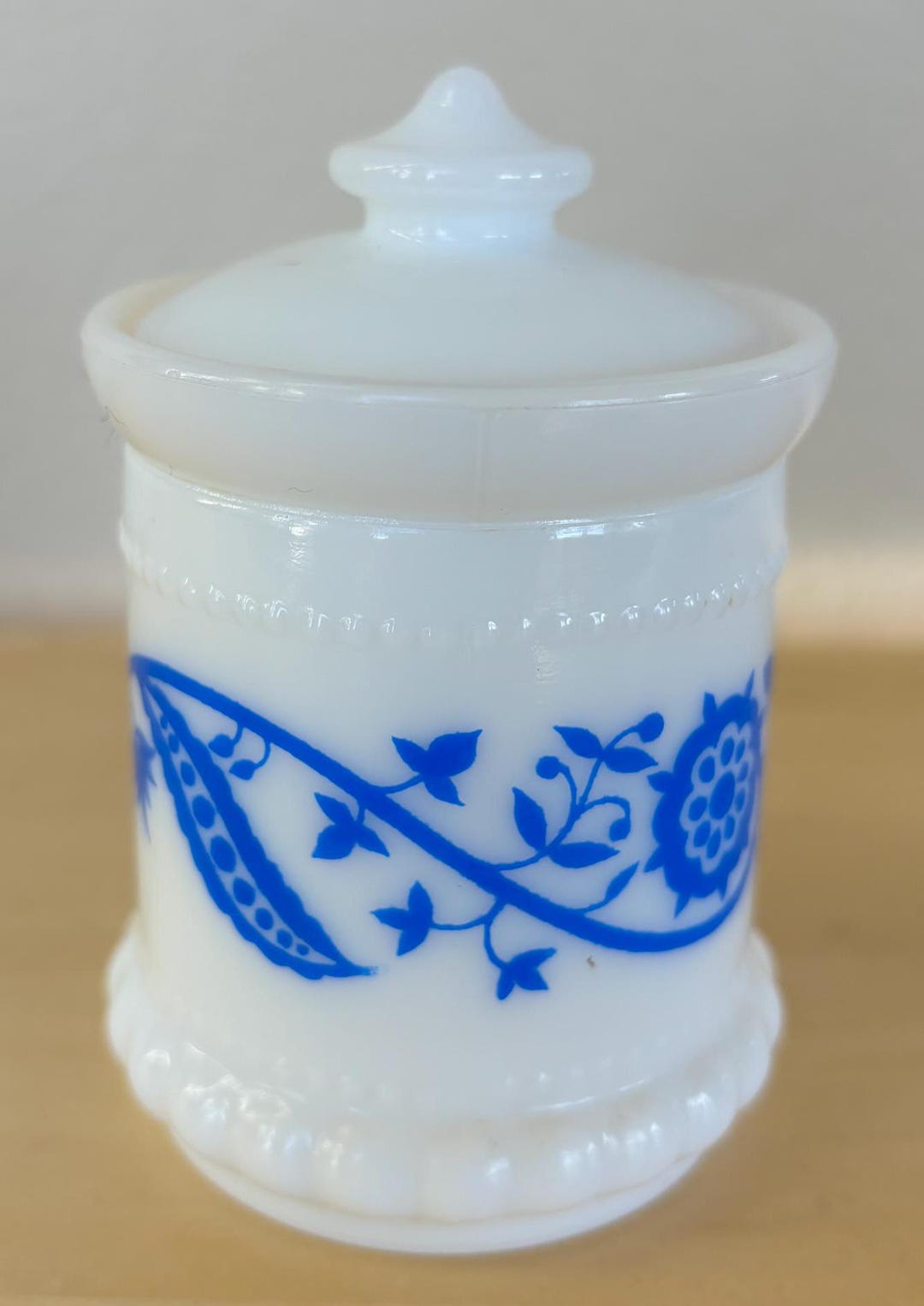 Vintage Hazel Atlas Milk Glass Sweet Pea Condiment Container With Lid ...