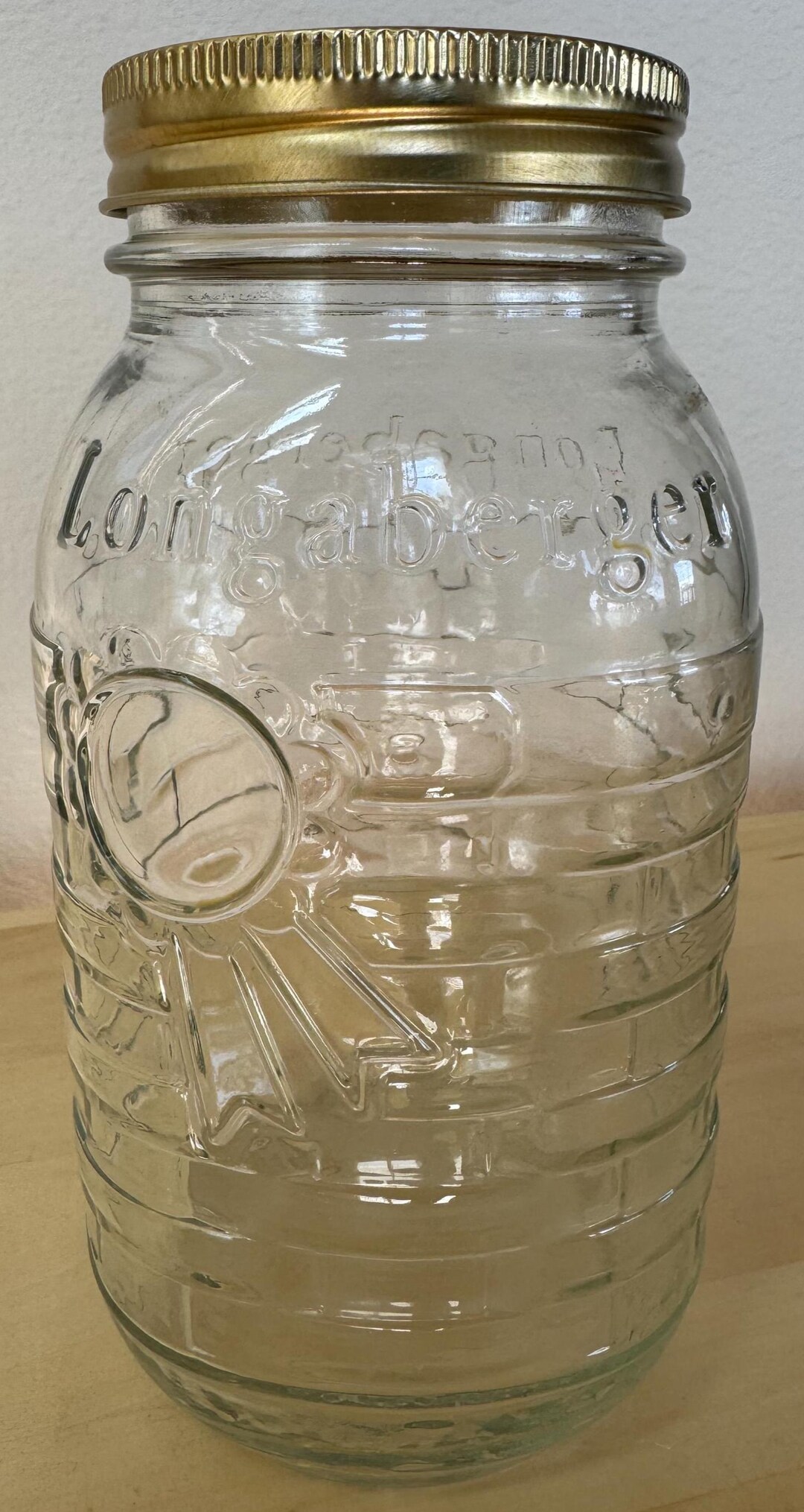 Vintage Longaberger Basket Weave Blue Ribbon Clear Glass Canning Jar 1L ...
